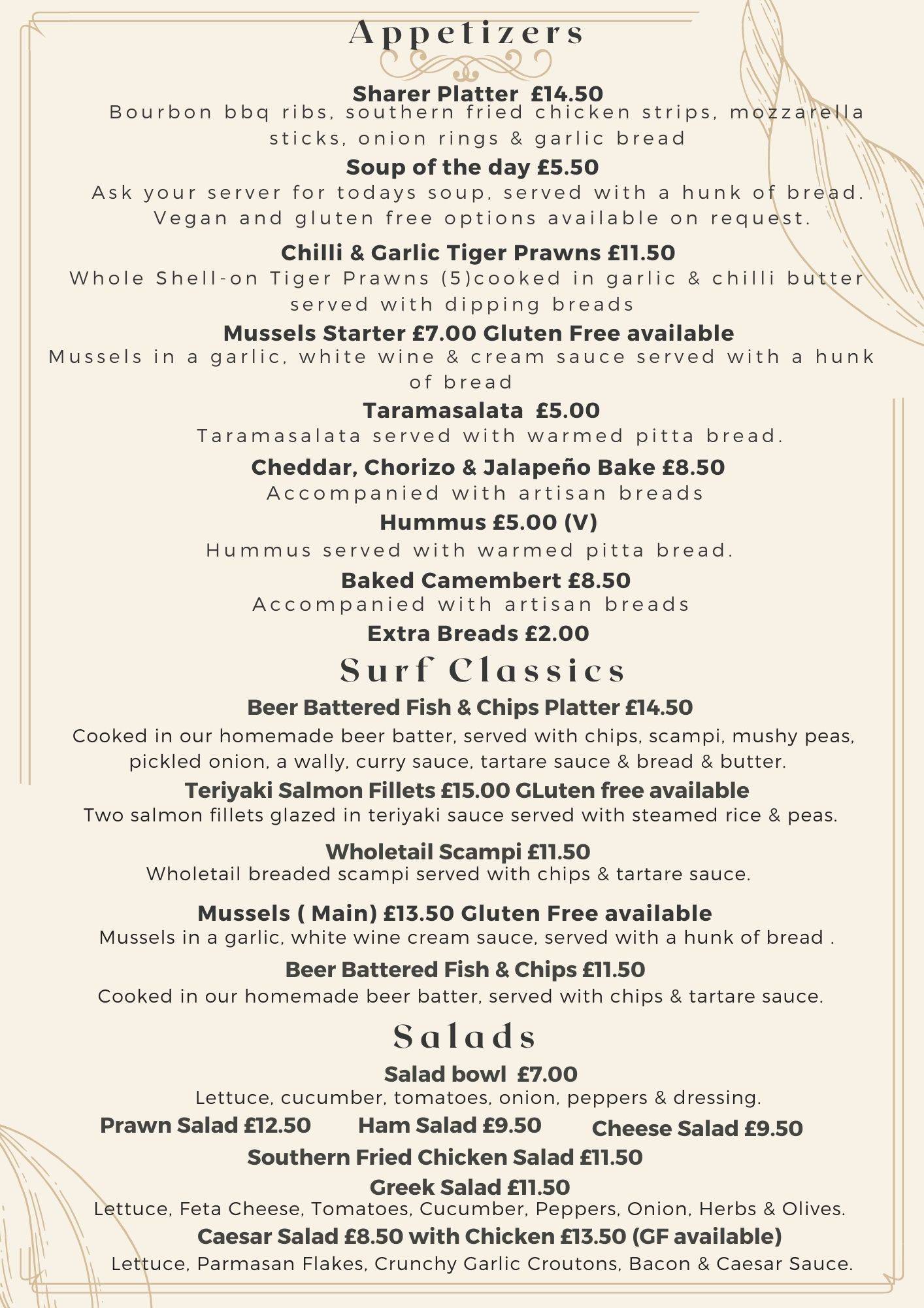 Menu at Anchor Inn pub & bar, South Benfleet