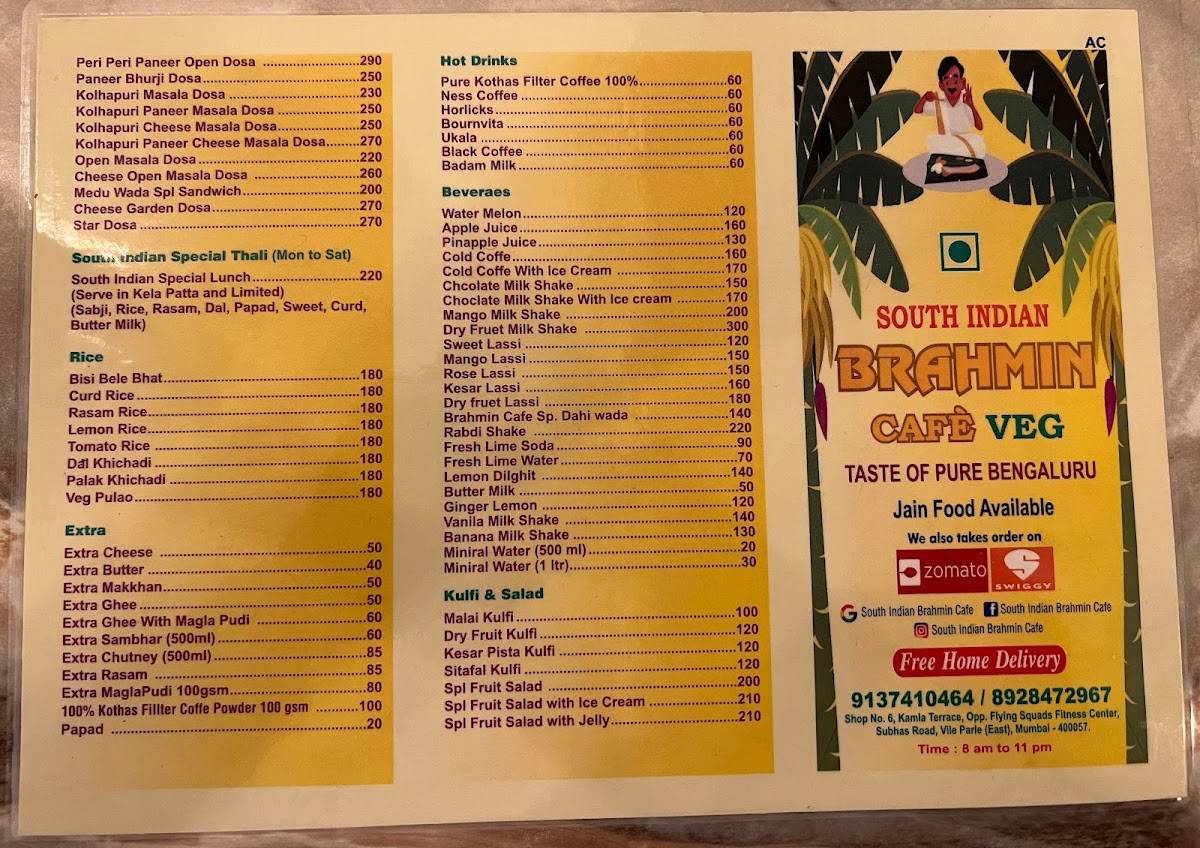 Menu at South Indian Brahmin Cafe, Mumbai, 6