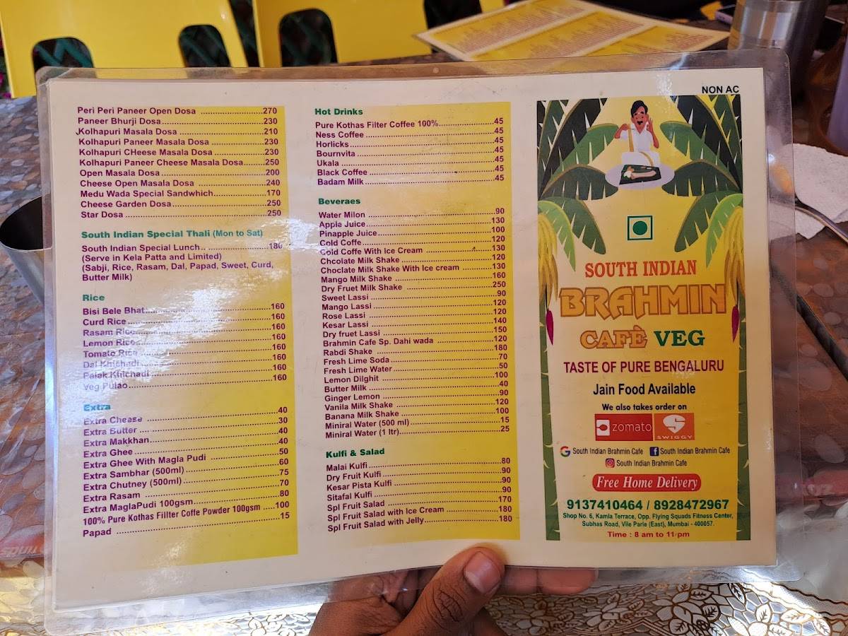 Menu at South Indian Brahmin Cafe, Mumbai, 6
