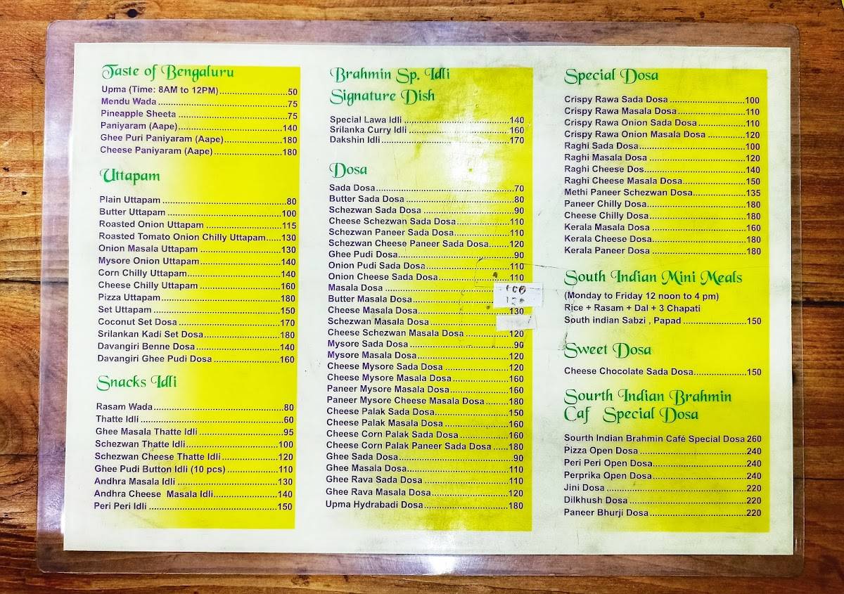 Menu at South Indian Brahmin Cafe, Mumbai, 6