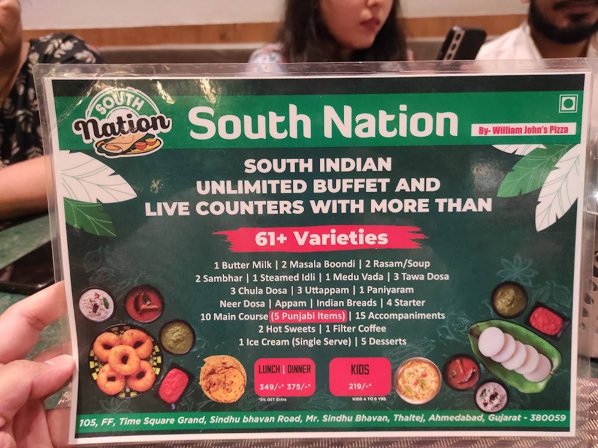 Menu at South Nation (Sindhu Bhavan Road), Ahmedabad