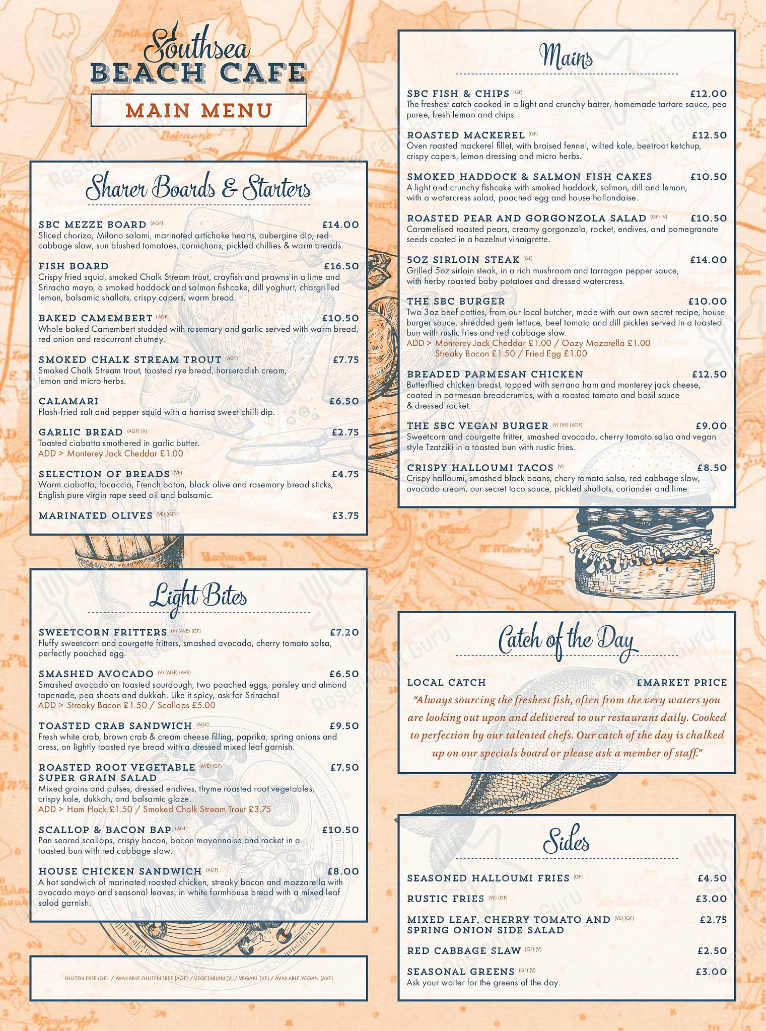 Menu at Southsea Beach Cafe, Portsmouth