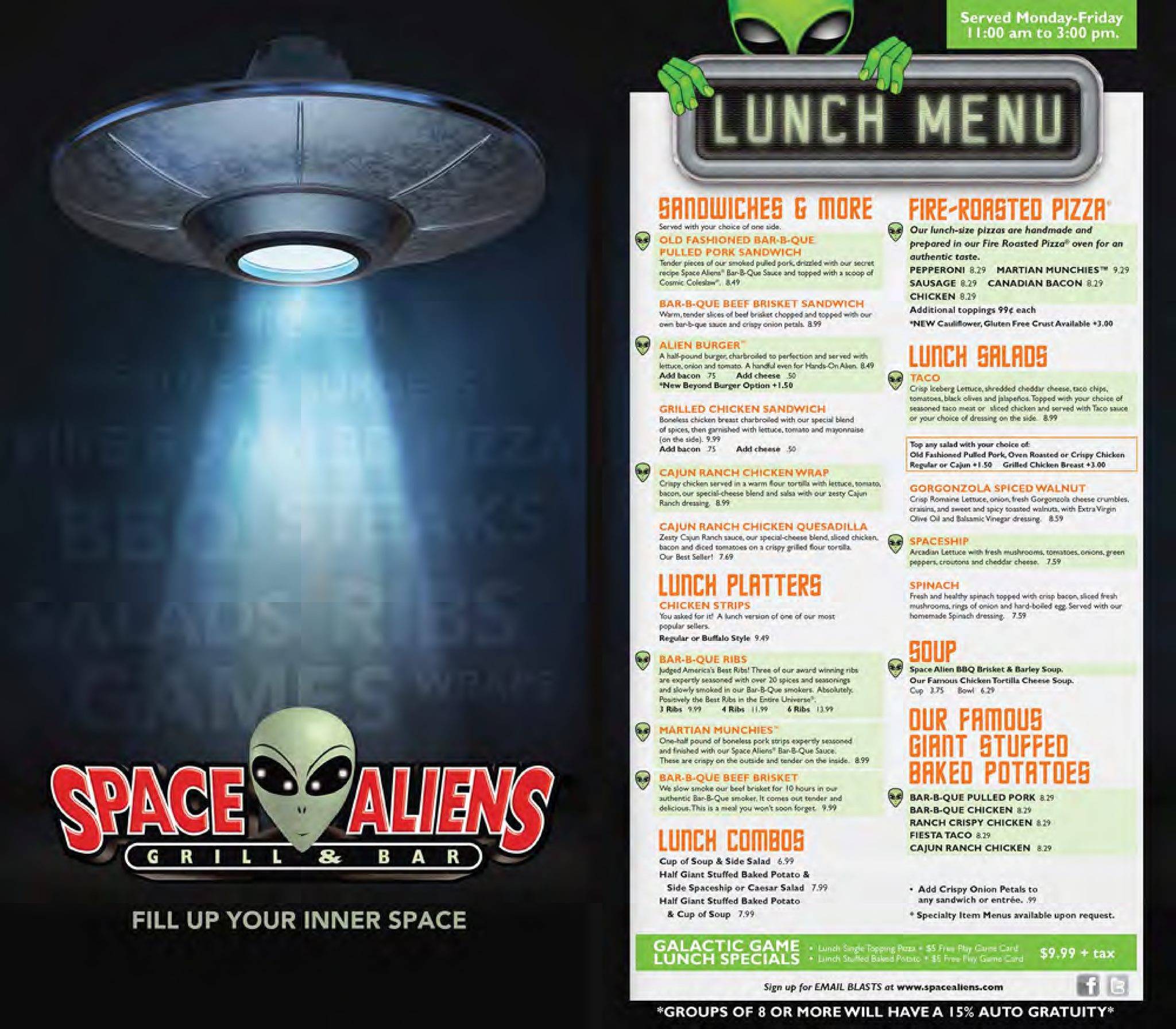 Menu at Space Aliens Grill & Bar, Bismarck