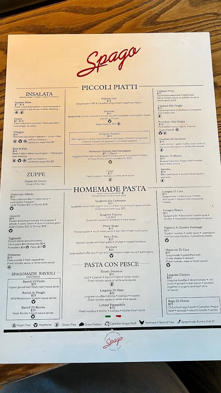 Menu au Spago Caesars Windsor pizzeria, Windsor, 377 Riverside Dr E