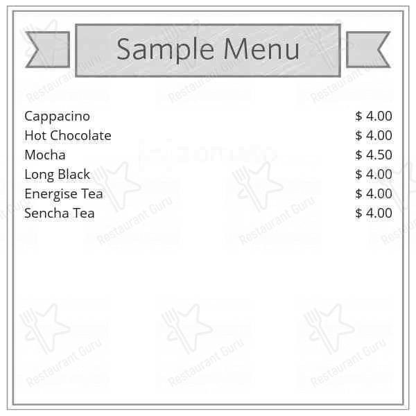 Menu at Sparrow Coffee cafe, Brisbane City