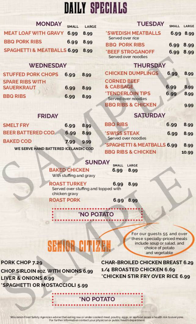 Menu at Sparta Family Restaurant, Sparta