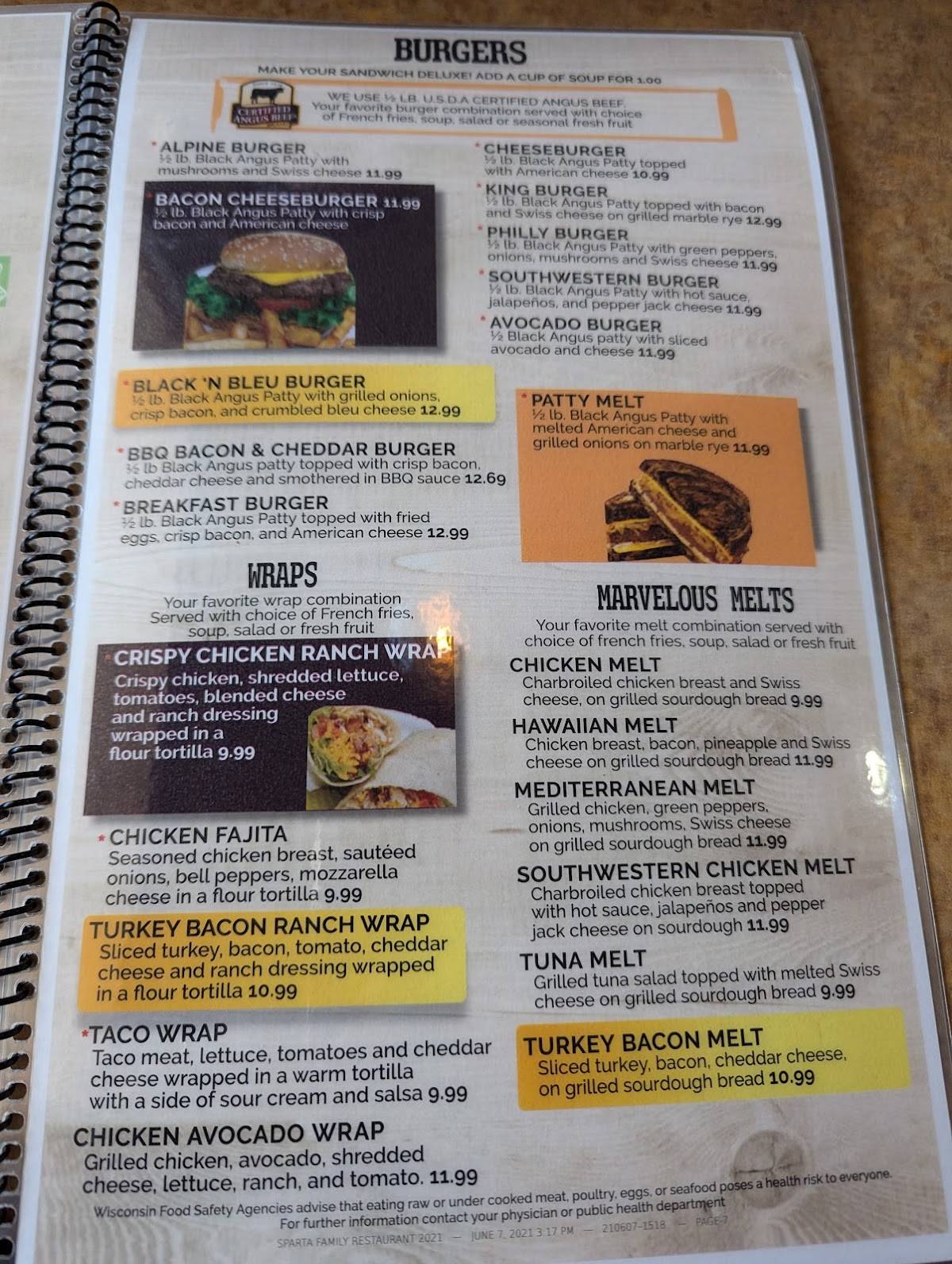 Menu at Sparta Family Restaurant, Sparta