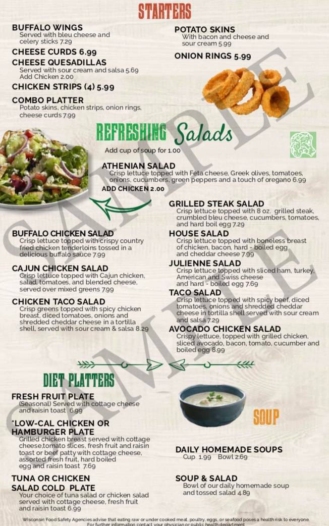 Menu at Sparta Family Restaurant, Sparta