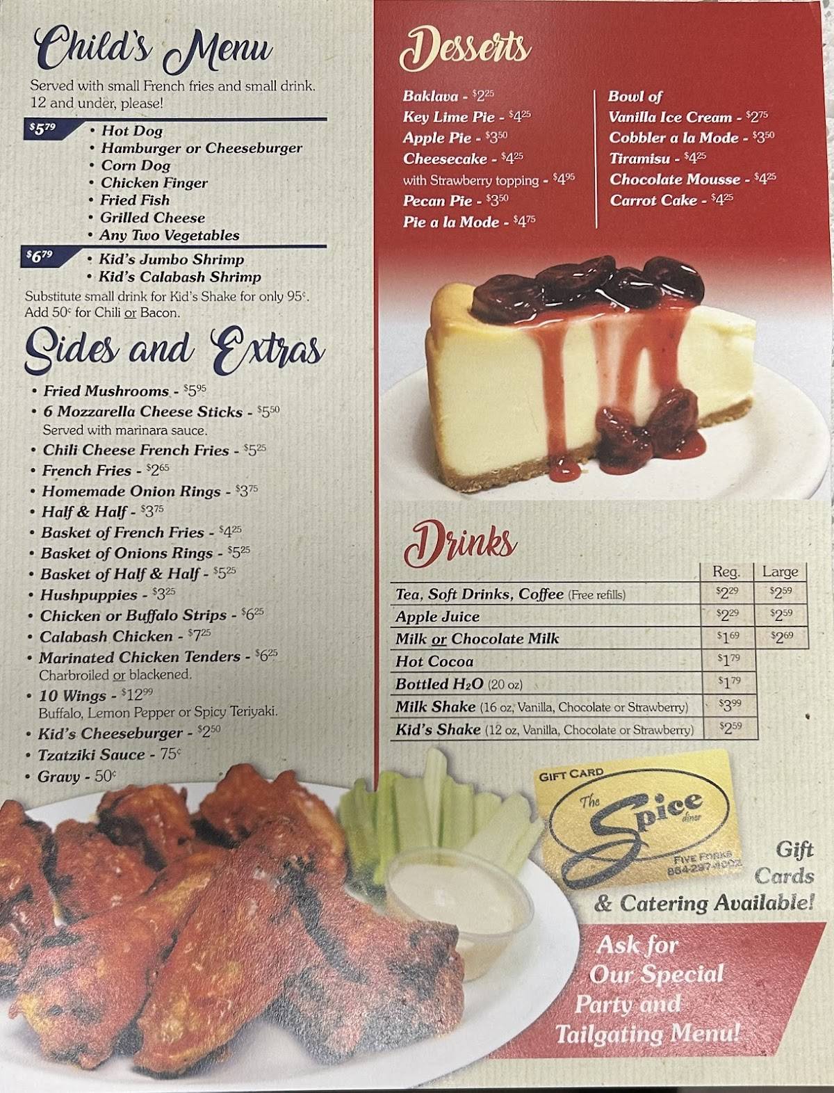 Menu at Spice Diner restaurant, Simpsonville