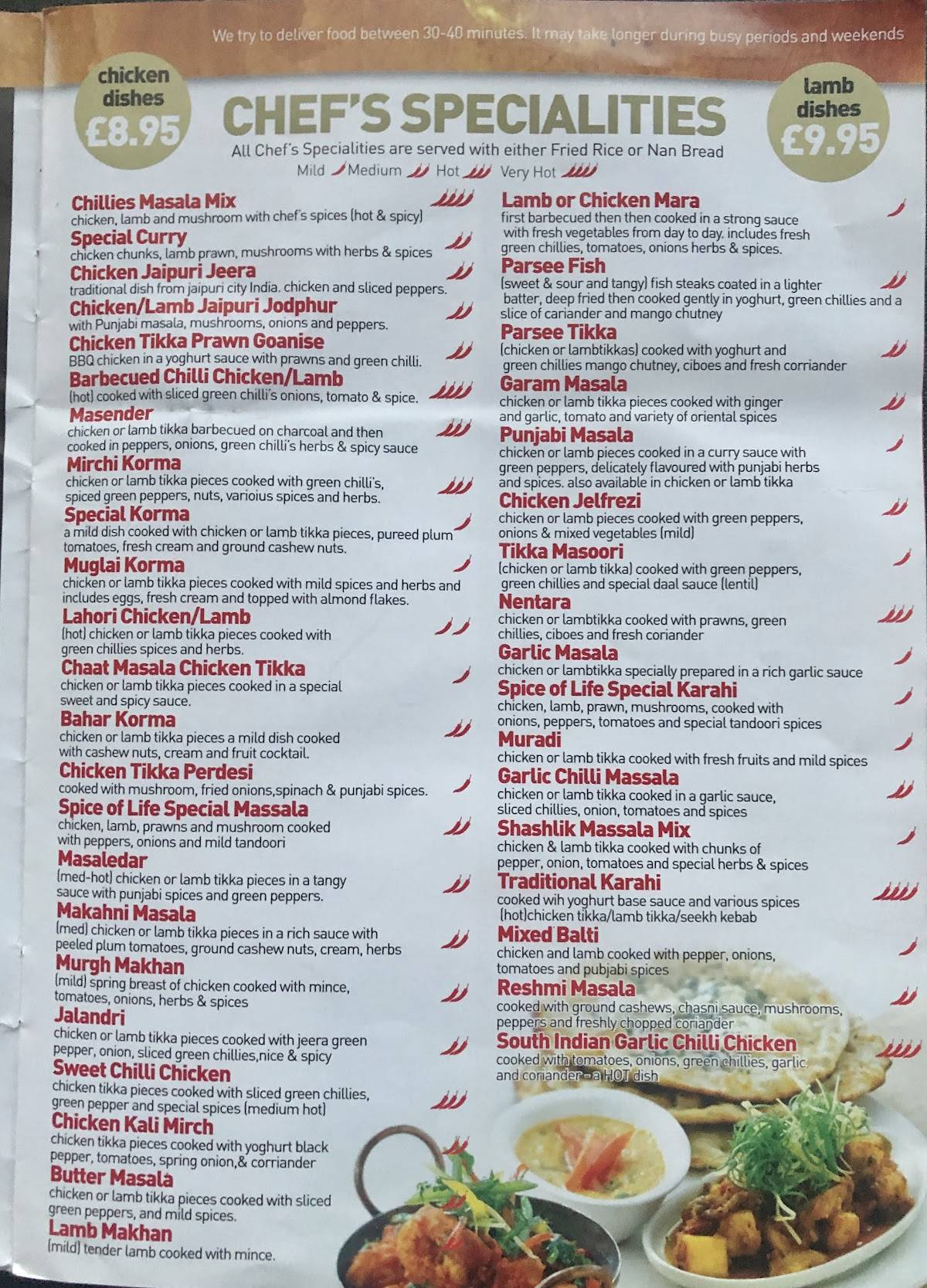 Menu at Spice Of Life fast food, Motherwell, 182 Merry St