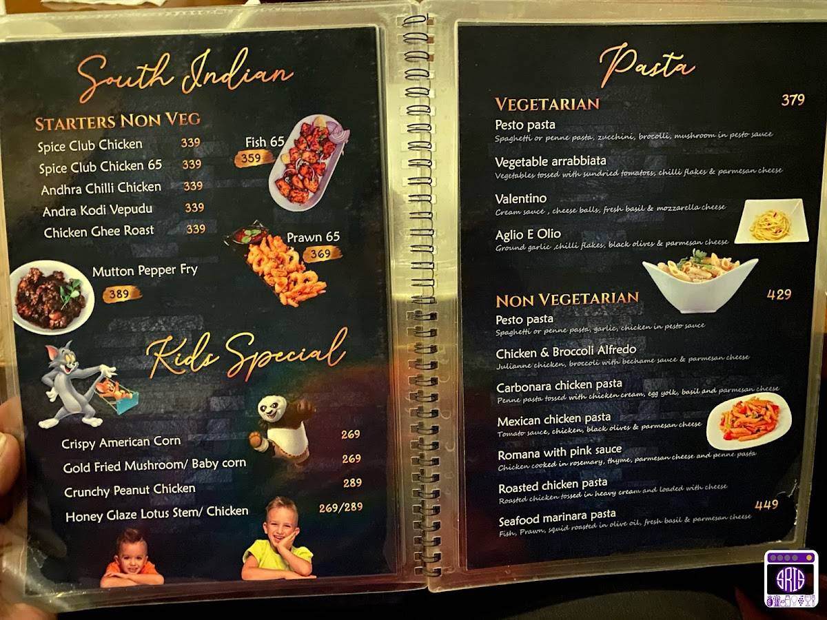 Menu at Spice club, Coimbatore