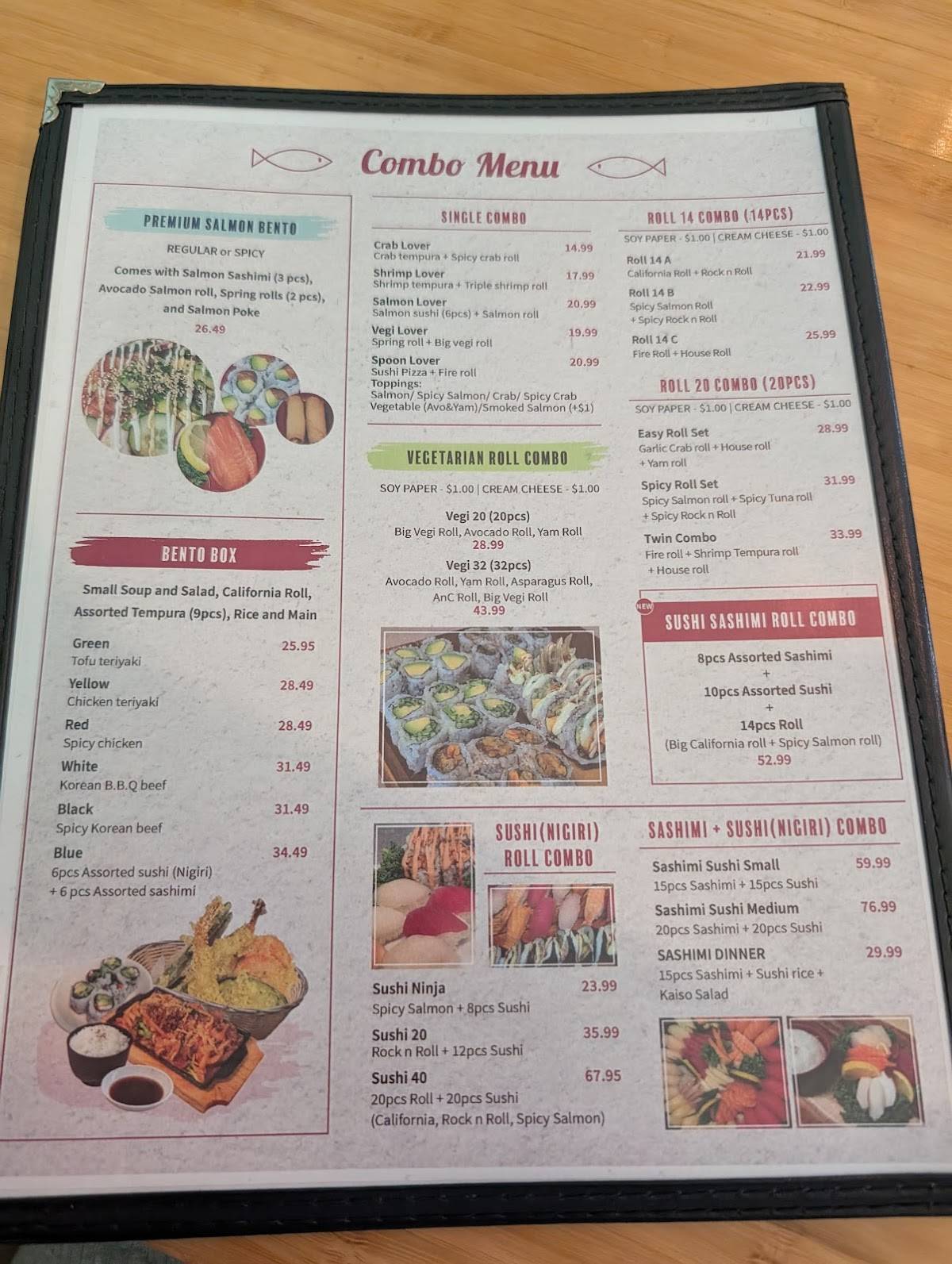 Menu at Spoon Sushi restaurant, Moncton