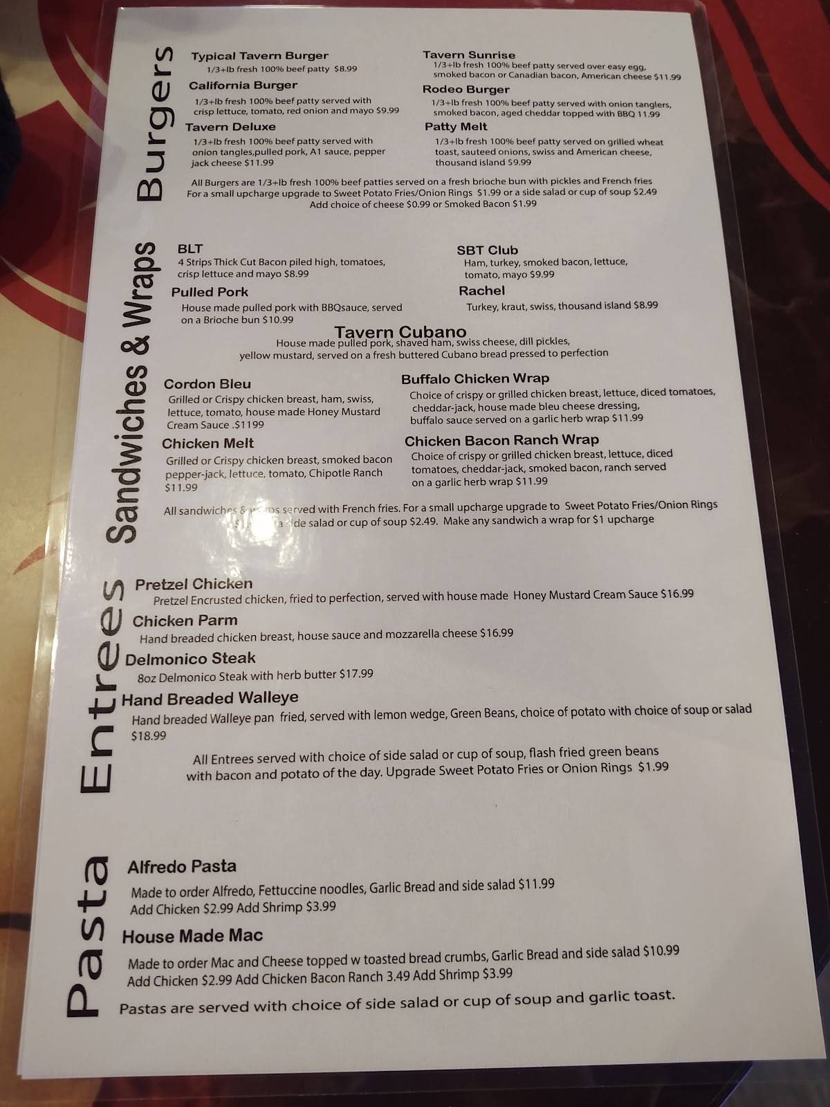 Menu at Spring Brook Tavern pub & bar, Kindred, 441 Elm St