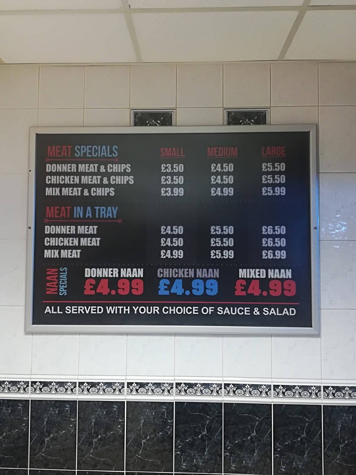 Menu at Spring Lane Fish Bar, Walsall