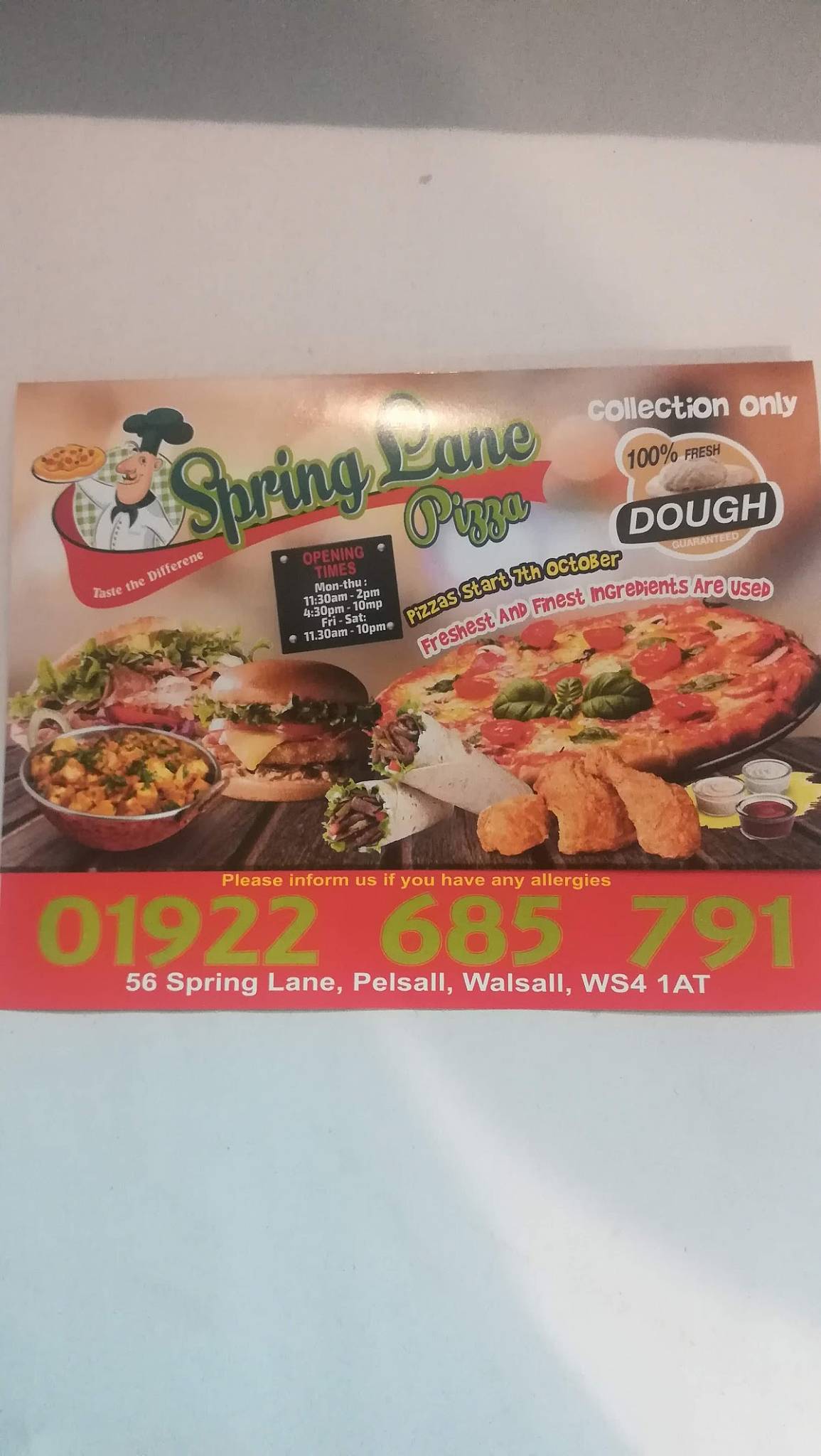 Menu at Spring Lane Fish Bar, Walsall