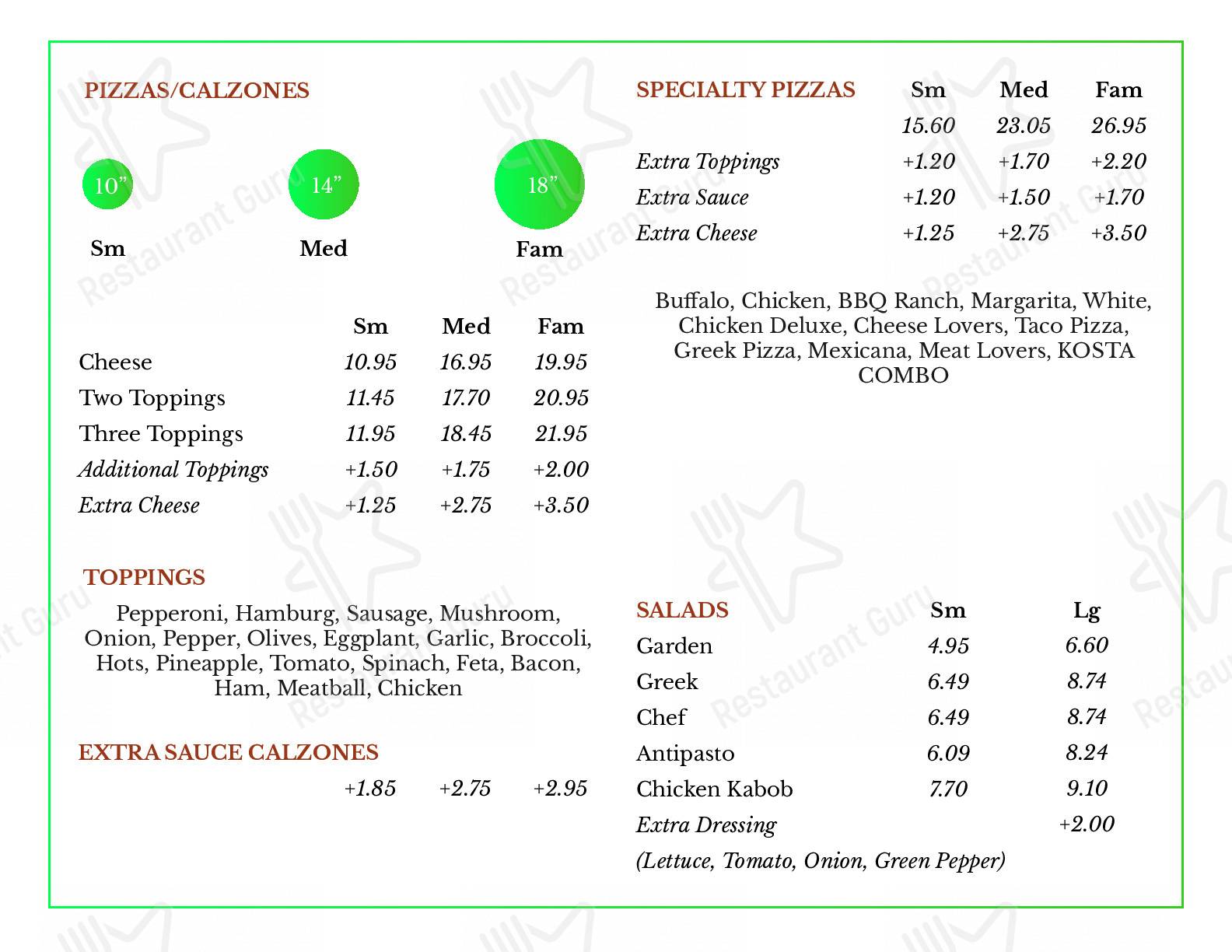 Menu at Springfield Roots Pizzeria, Springfield
