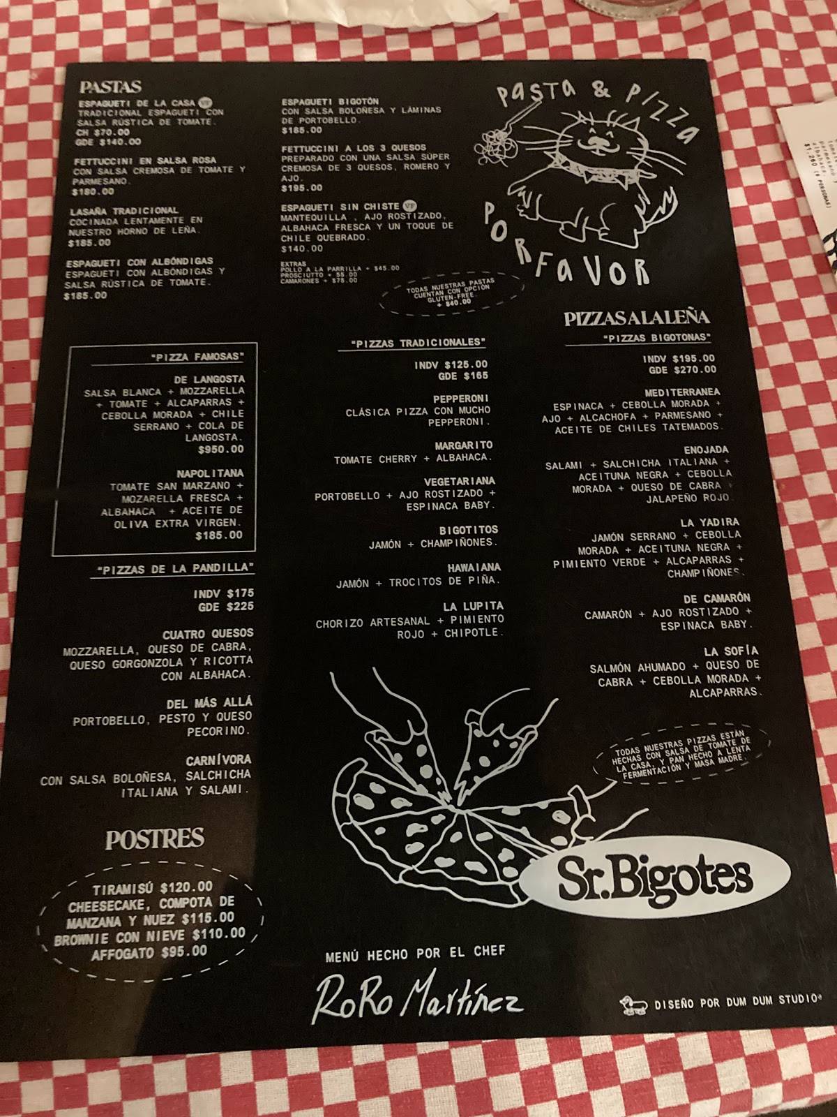 Carta del restaurante Sr Bigotes, Monterrey, Paseo del los Leones 118B