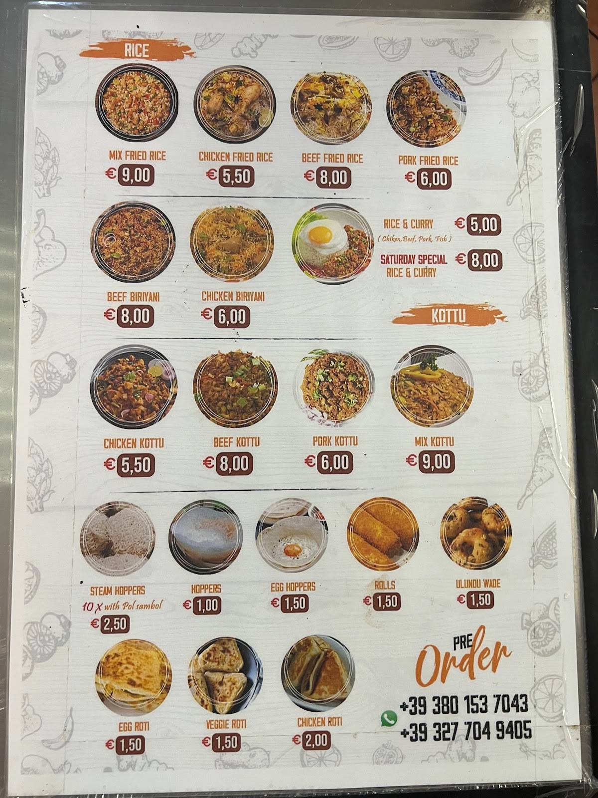 Menu da Sri Lankan Food ristorante, Viterbo