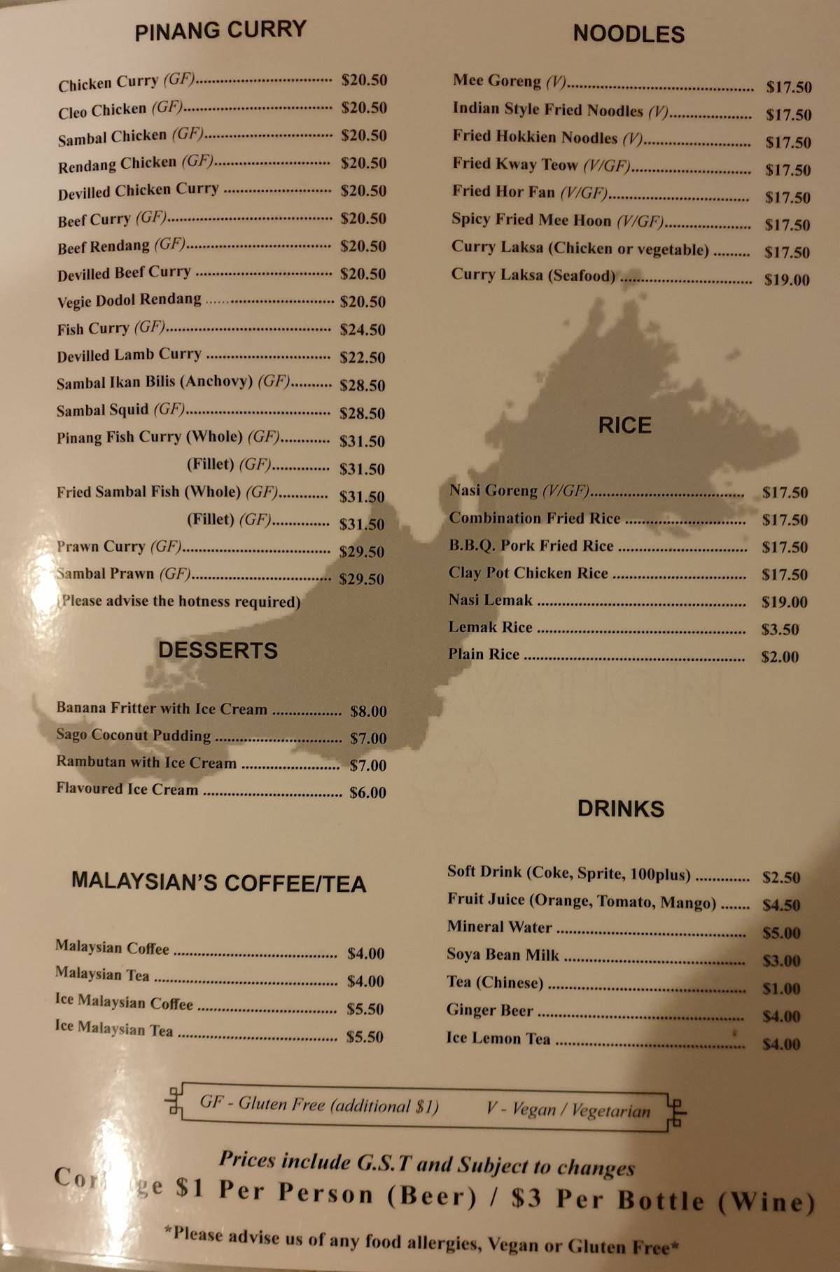 Menu at Sri Pinang desserts, Auckland