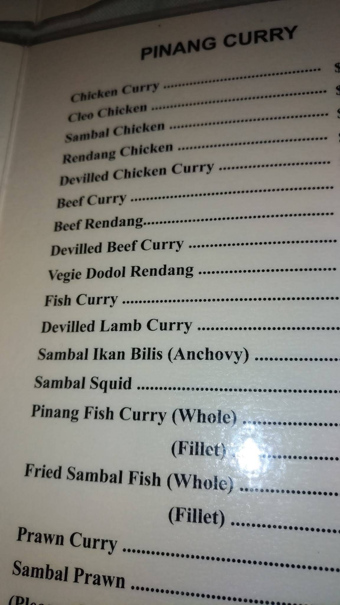 Menu at Sri Pinang desserts, Auckland