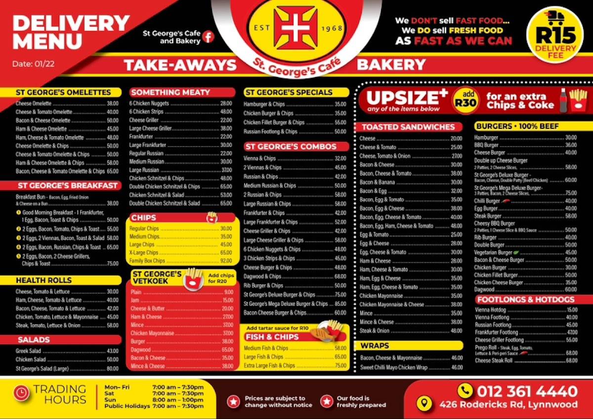 Menu at St. Georges Cafe & Bakery, Pretoria