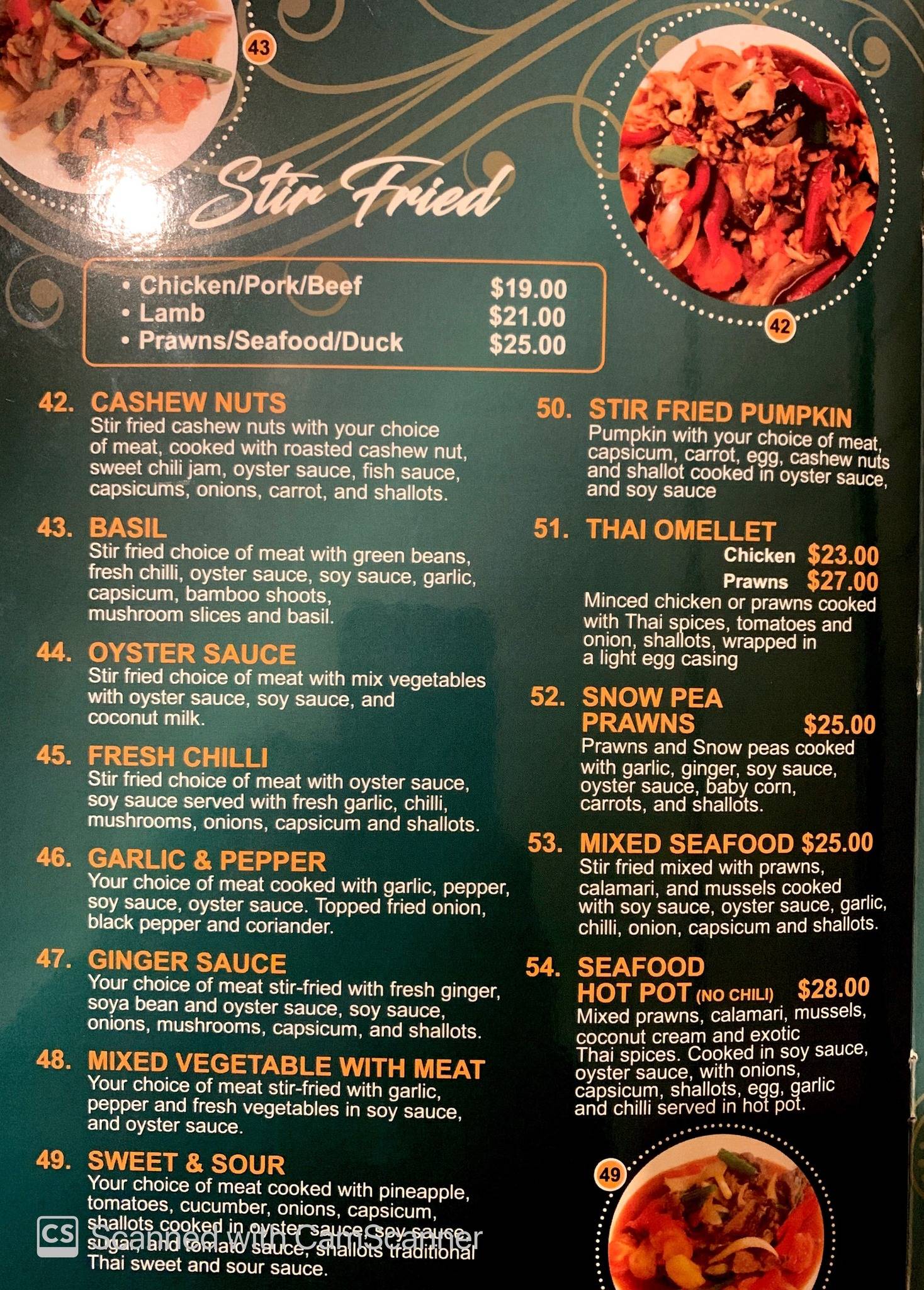 Menu at Orso Thai restaurant, Stanthorpe