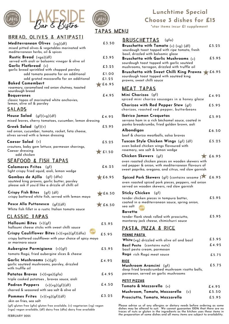 Carta del restaurante @Stanton Lakes, Stoney Stanton