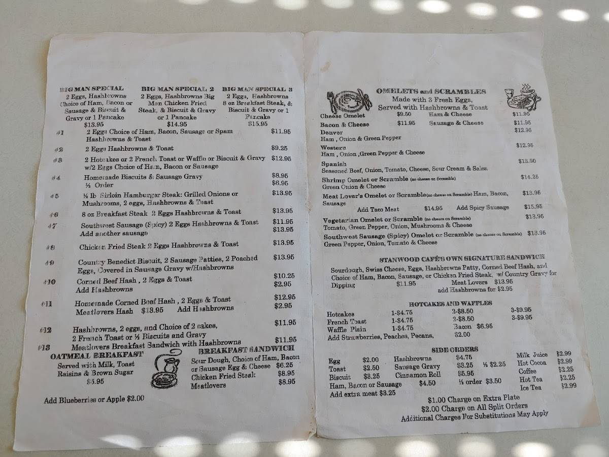 Menu at Stanwood Cafe, Stanwood