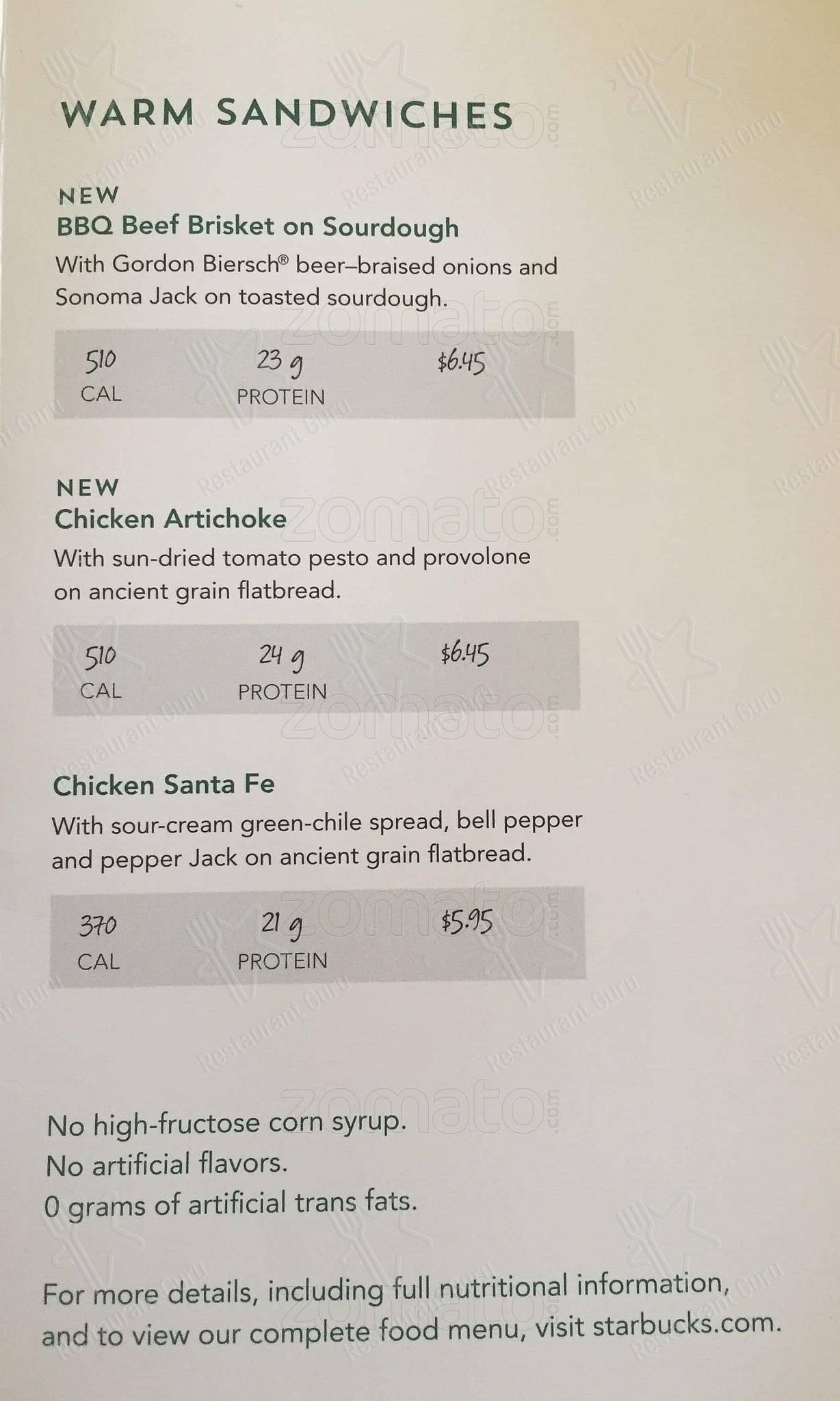 Menu at Starbucks, Watauga, Denton Hwy