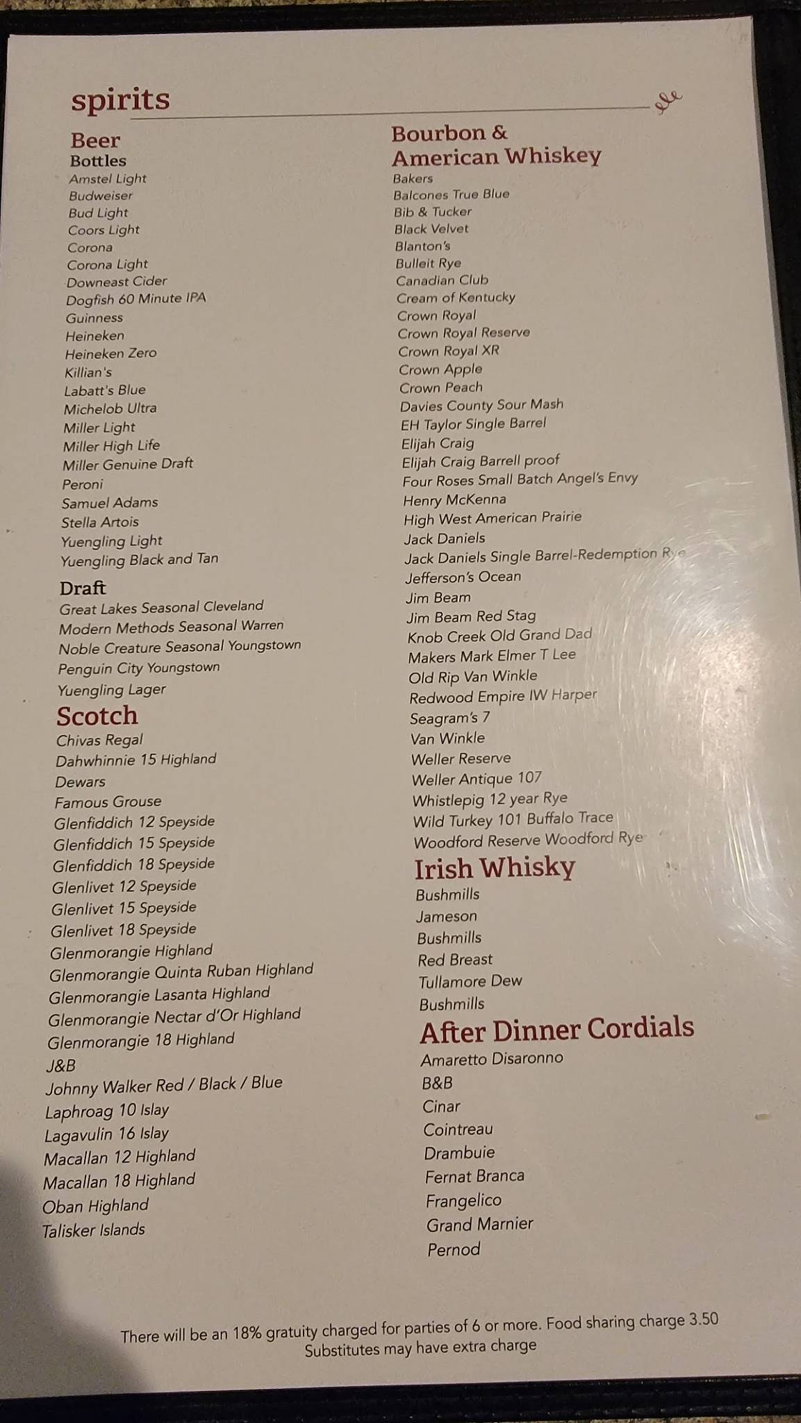 Menu at Station Square restaurant, Youngstown, Belmont Ave