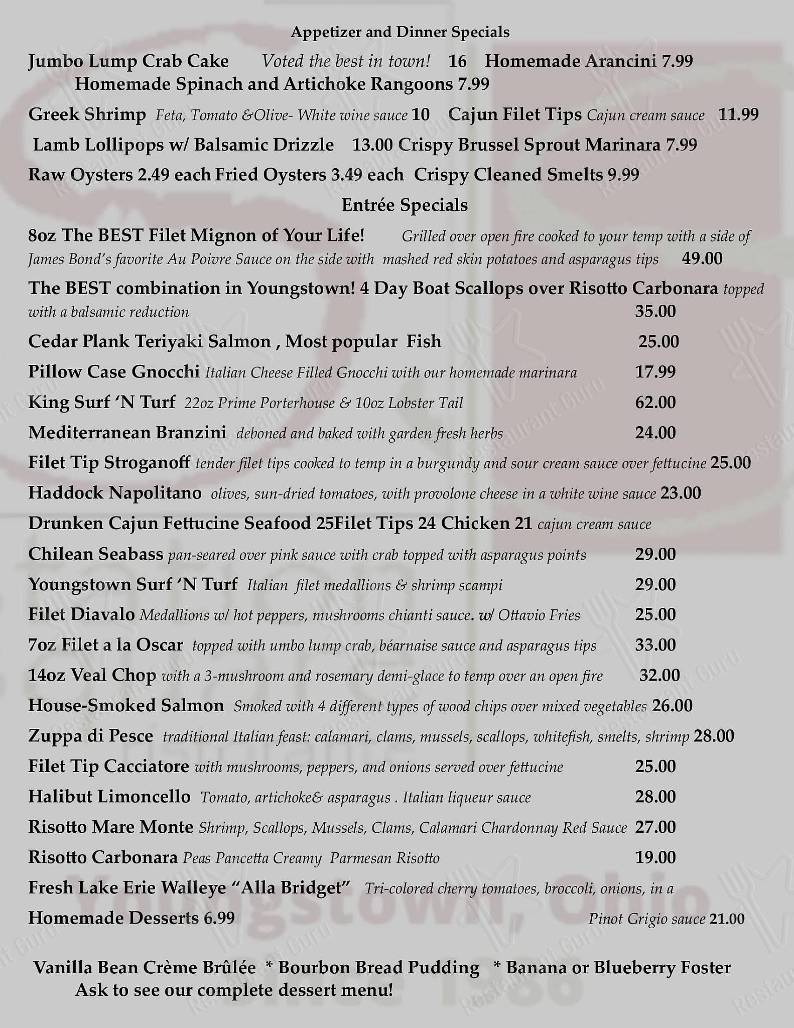 Menu at Station Square restaurant, Youngstown, Belmont Ave