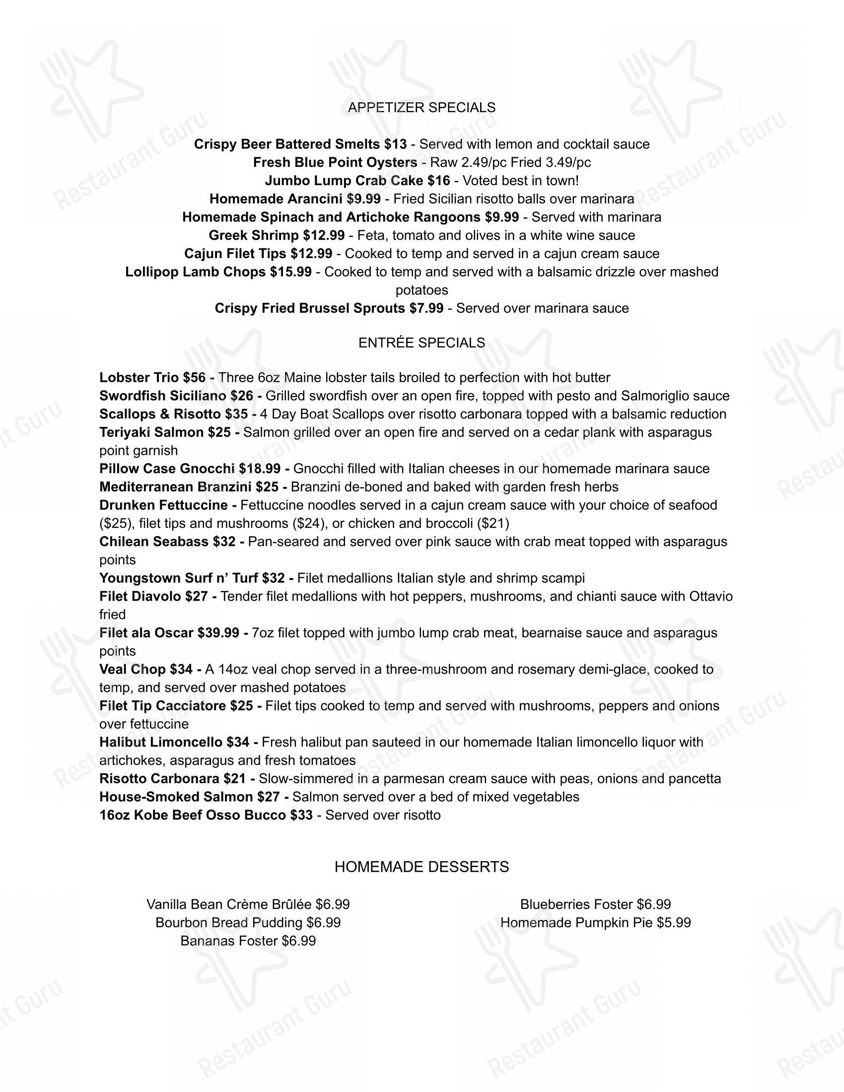 Menu at Station Square restaurant, Youngstown, Belmont Ave