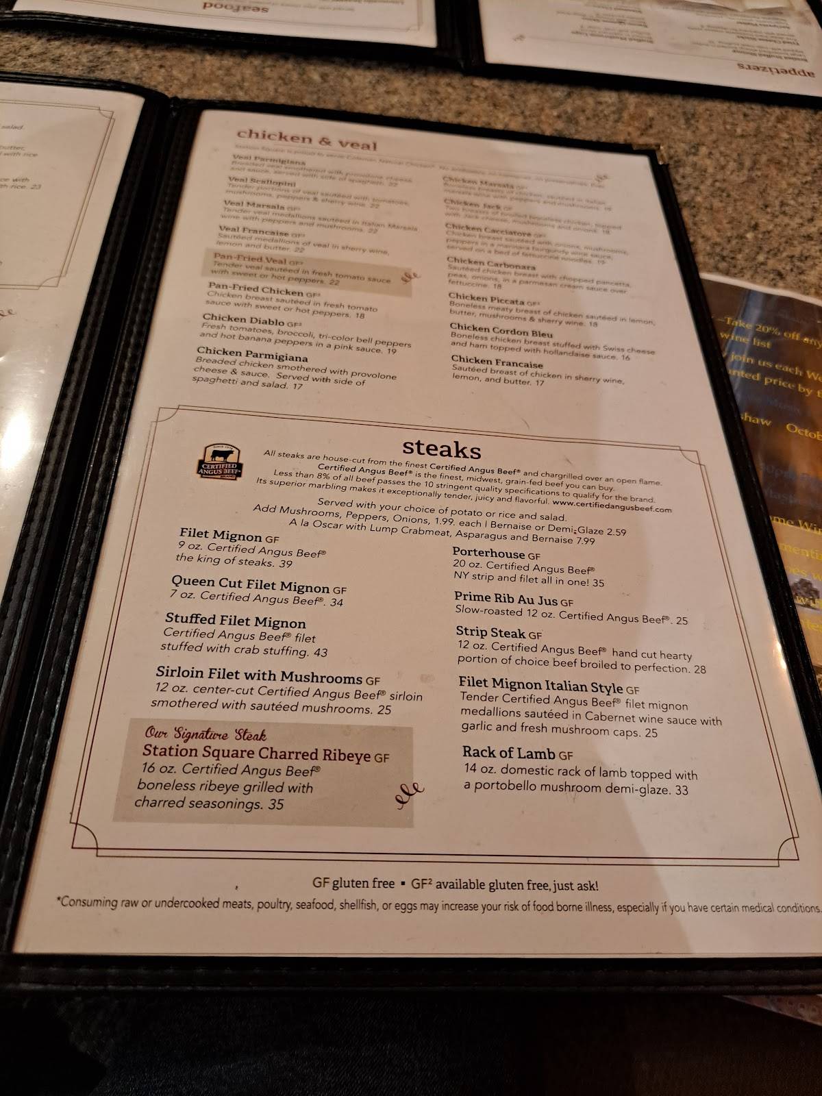 Menu at Station Square restaurant, Youngstown, Belmont Ave