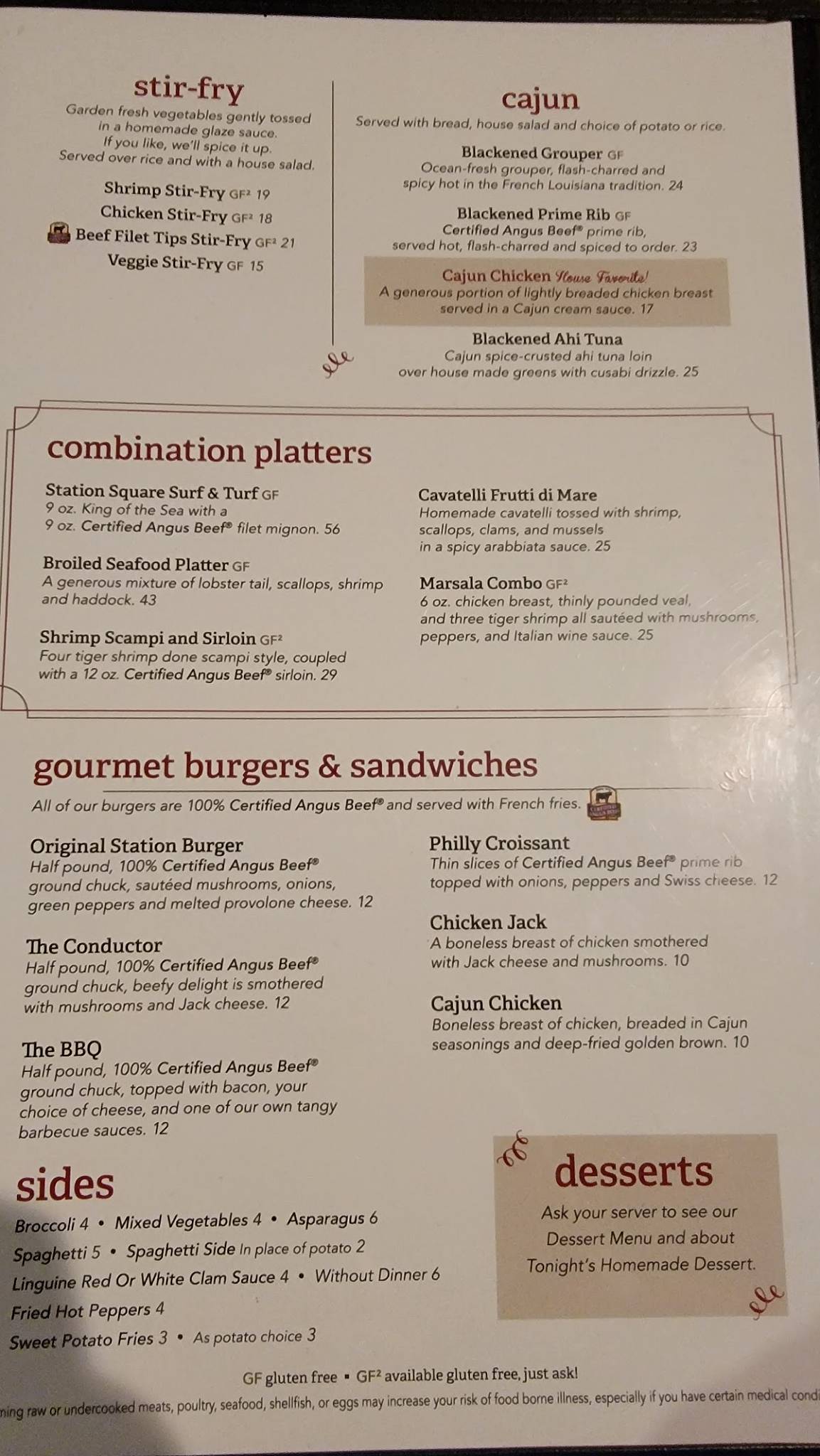 Menu at Station Square restaurant, Youngstown, Belmont Ave