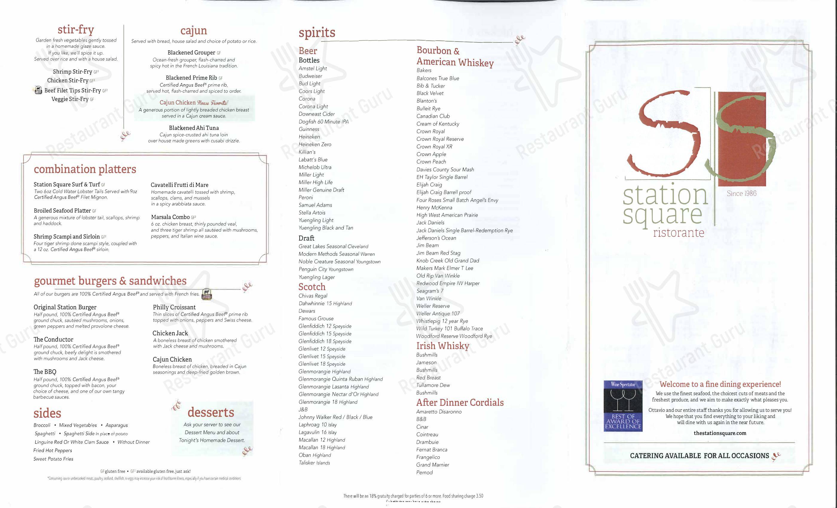 Menu at Station Square restaurant, Youngstown, Belmont Ave