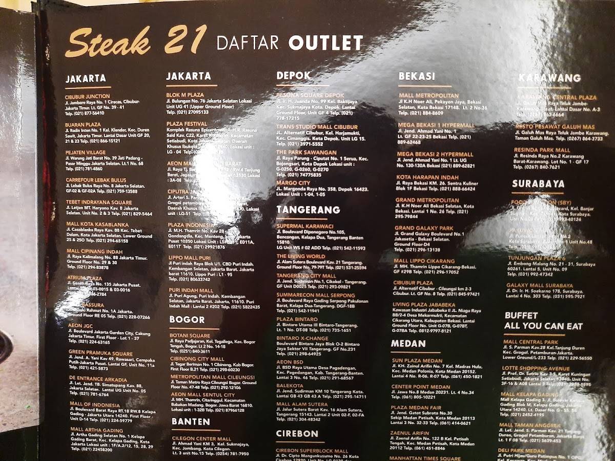 Menu at Steak 21 Plaza Indonesia restaurant, Central Jakarta