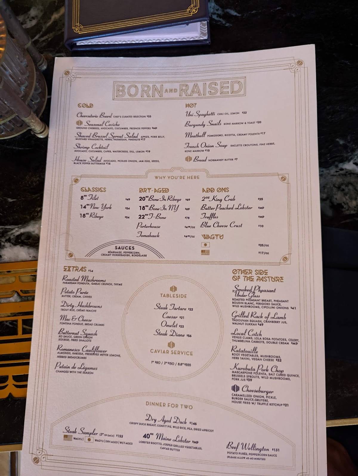 Menu at Born and Raised steakhouse, San Diego, India St