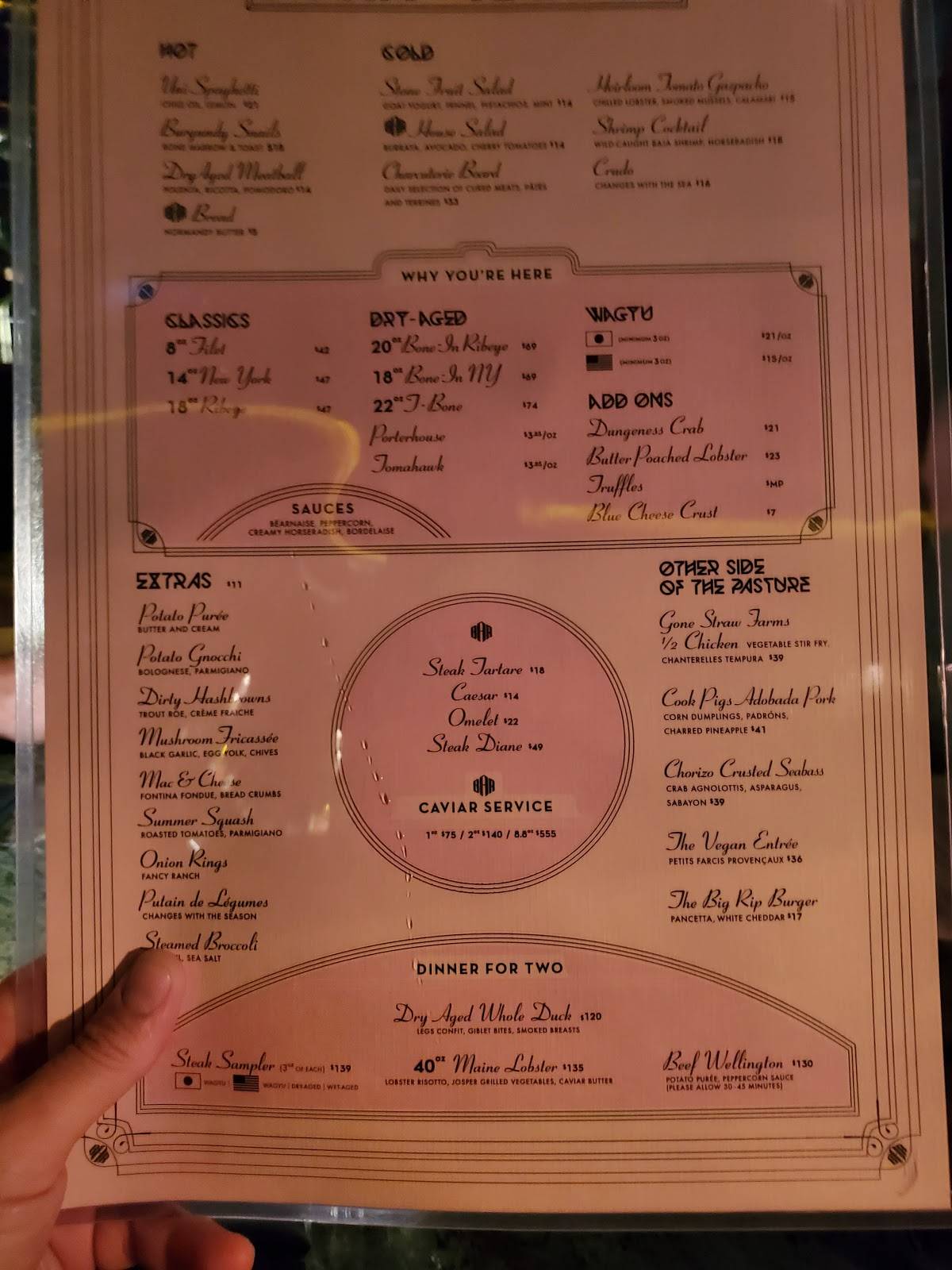 Menu at Born and Raised steakhouse, San Diego, India St