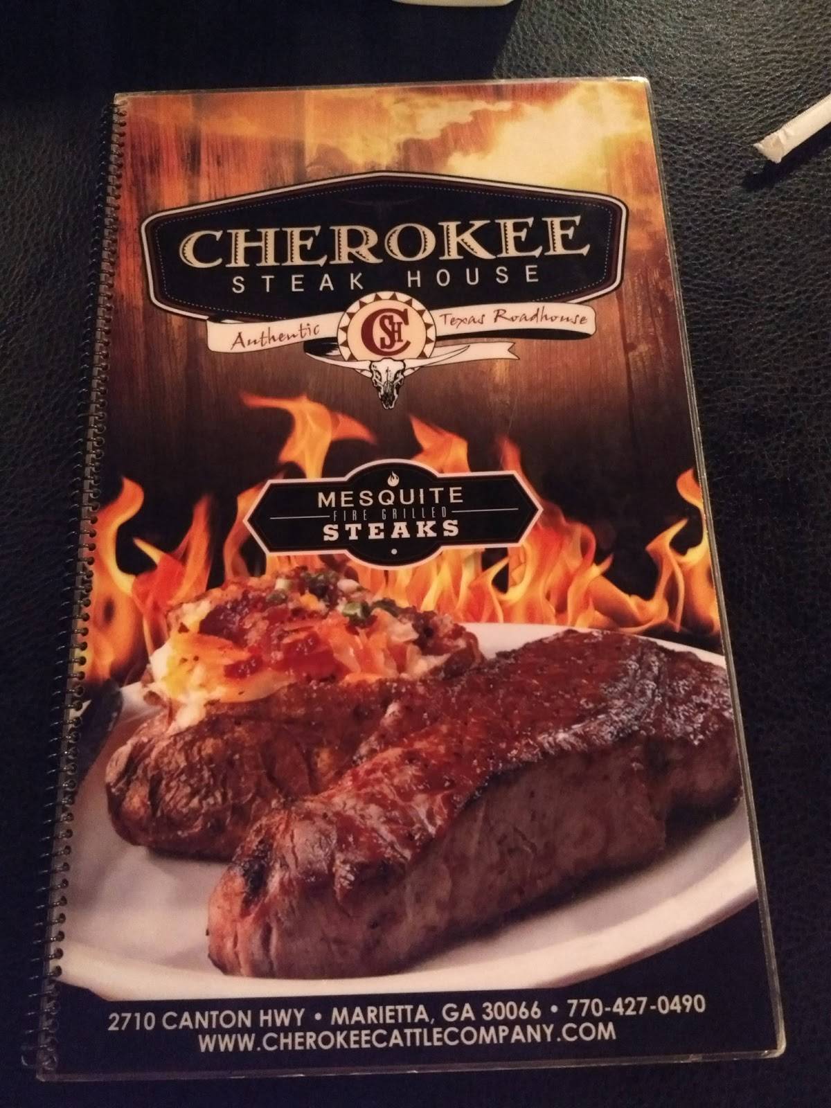 Menu at Cherokee Chophouse steakhouse, Marietta