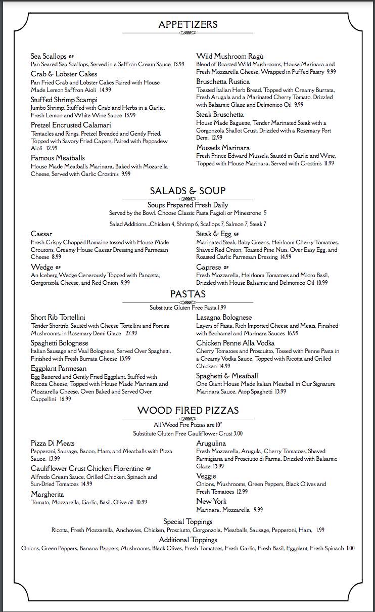 Menu at Prima Italian Steakhouse, The Villages