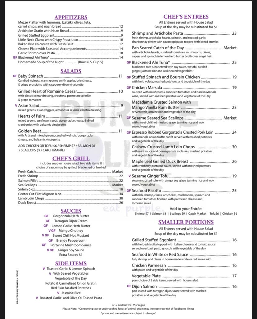 Menu at Purple Olive Restaurant & Catering, Saint Augustine Beach, A1A S