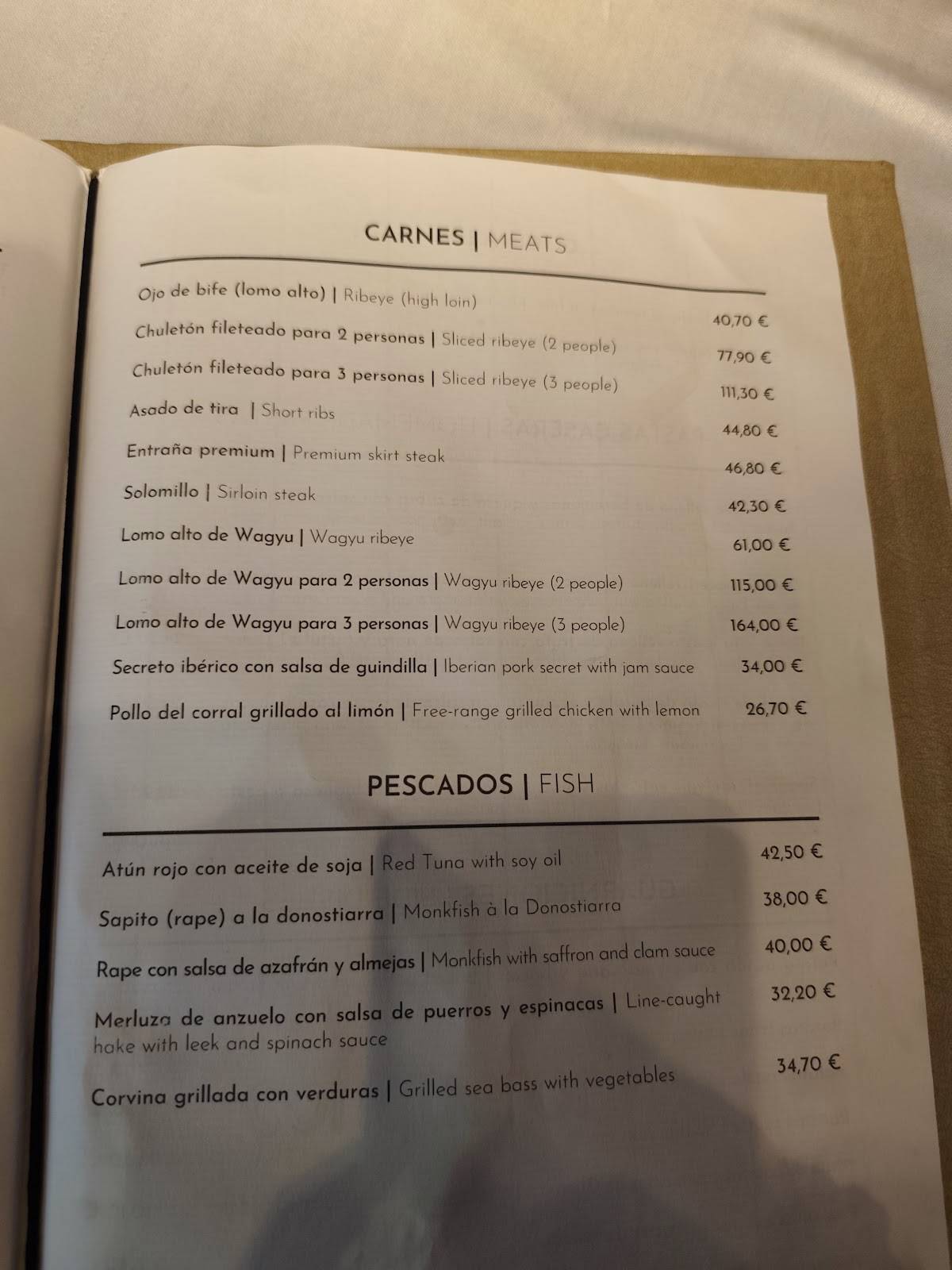 Carta de Restaurante De María - Felíx Boix, Madrid, C. de Félix Boix