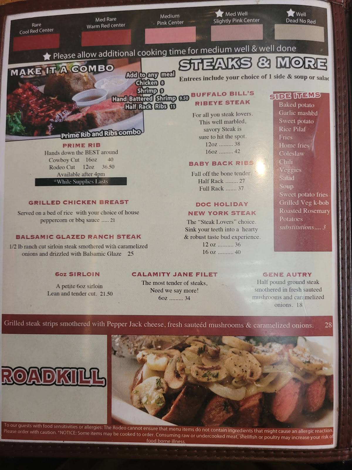 Menu at Rodeo Steakhouse & Grill, Roseburg