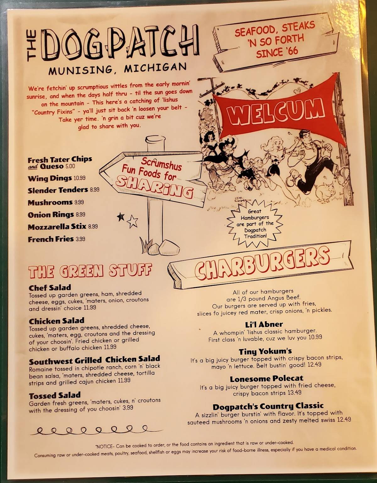 Menu at The Dogpatch Restaurant, Munising