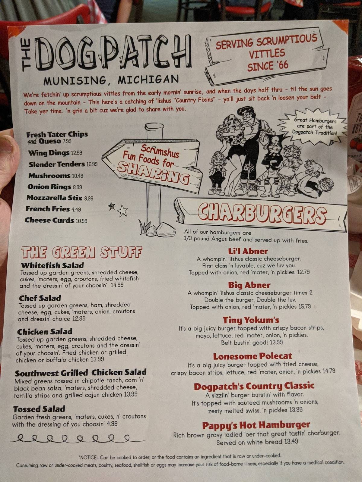 Menu at The Dogpatch Restaurant, Munising