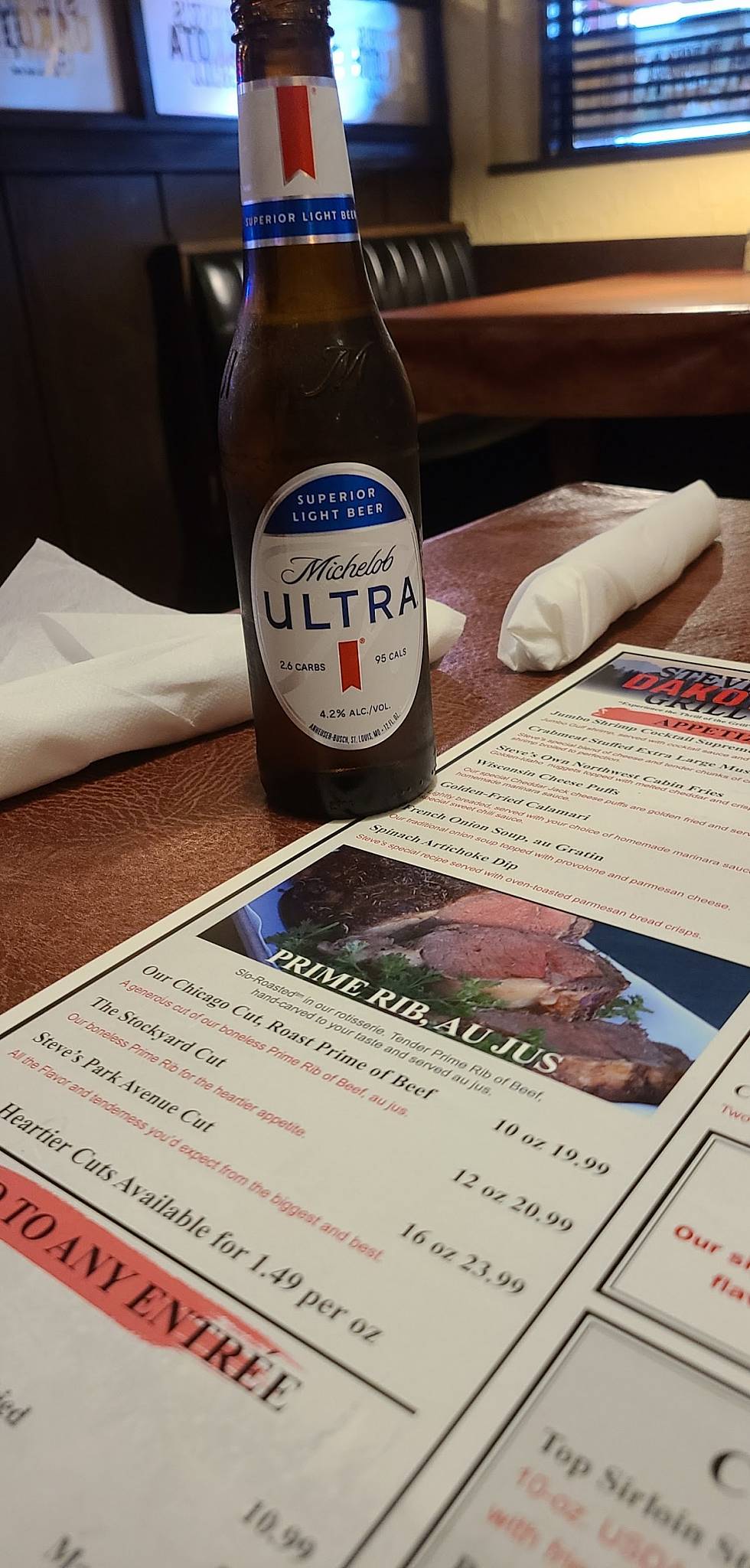 Menu at Steve's Dakota Grill steakhouse, Ontario, Park Ave W