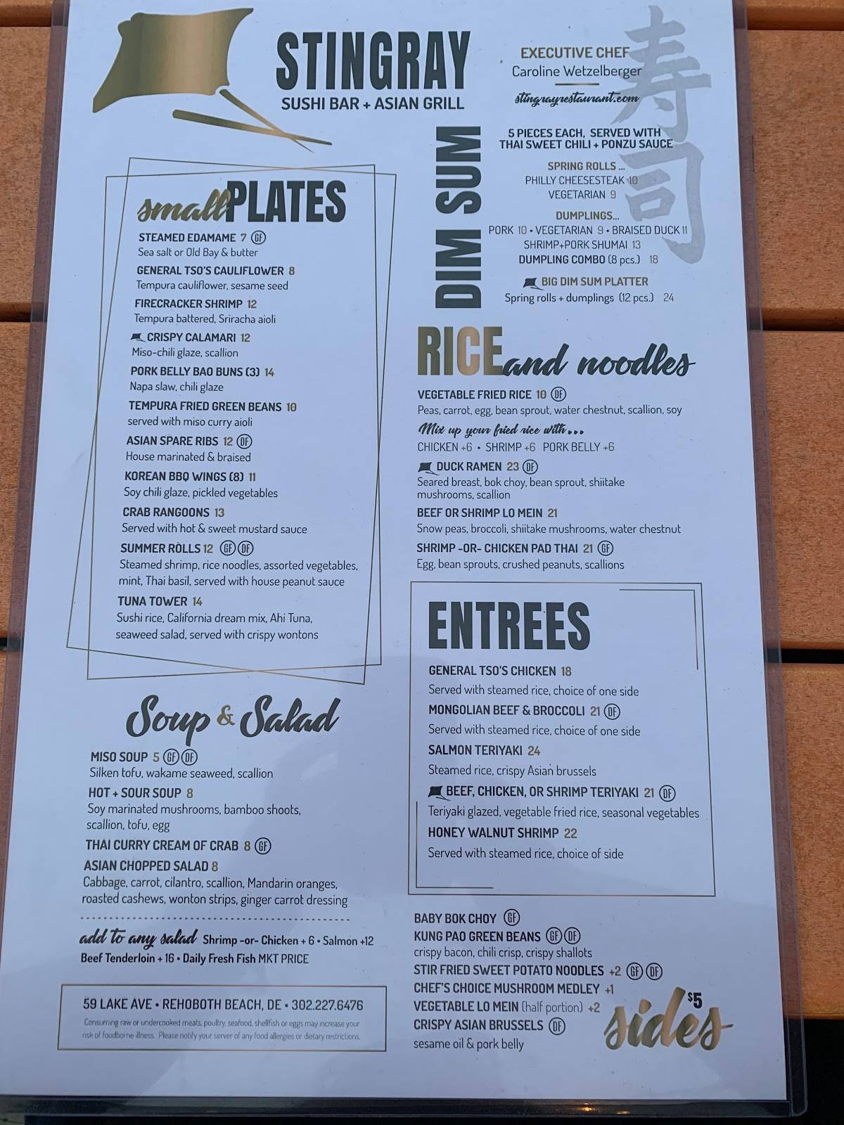 Menu at Stingray Sushi Bar + Asian Grill, Rehoboth Beach