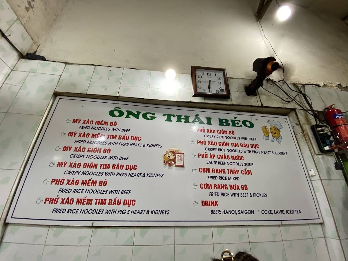 Menu at Stirred Fries Pho Thai Beo restaurant, Hanoi