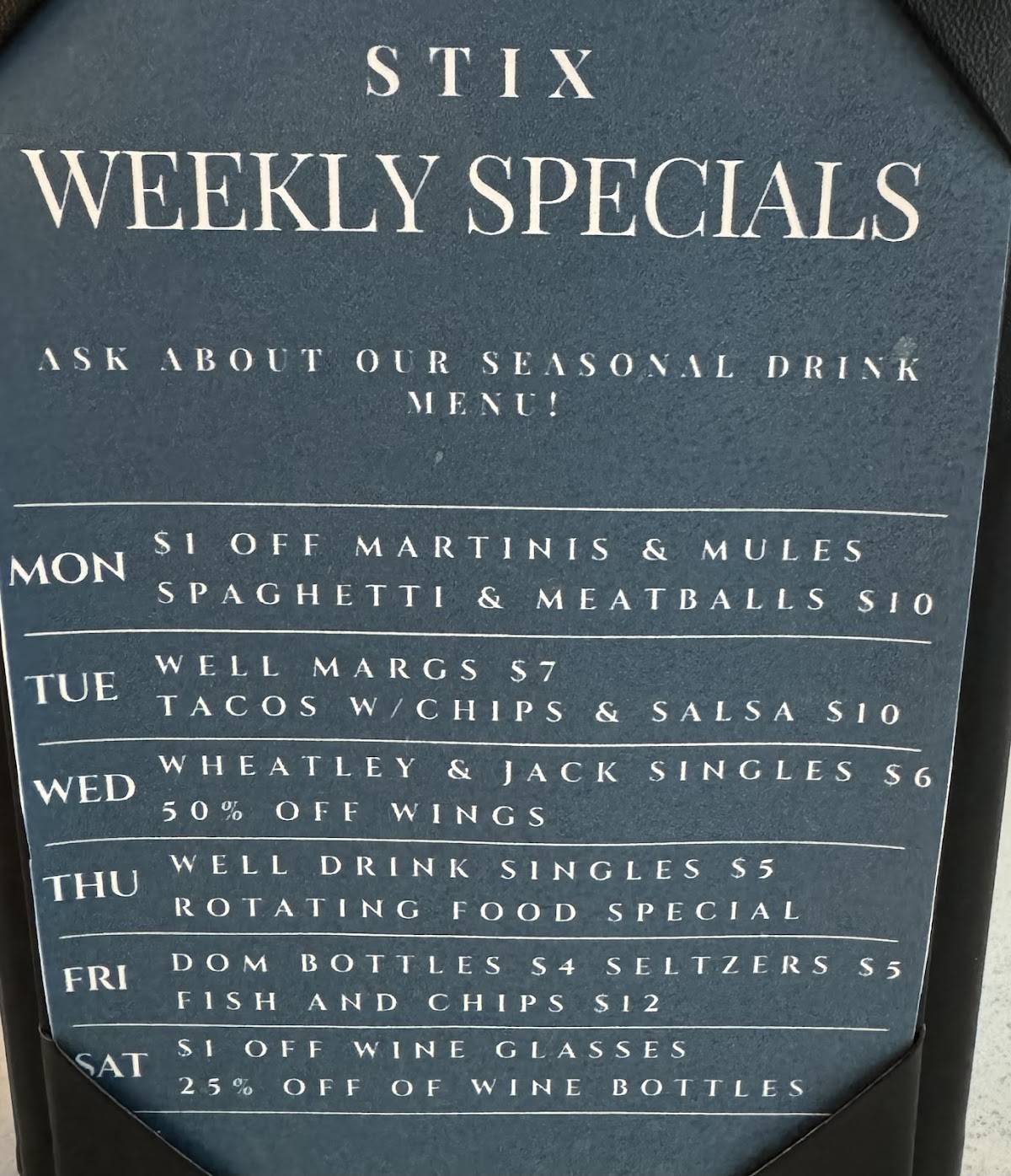 Menu at Stix Bar & Grille, Mattoon