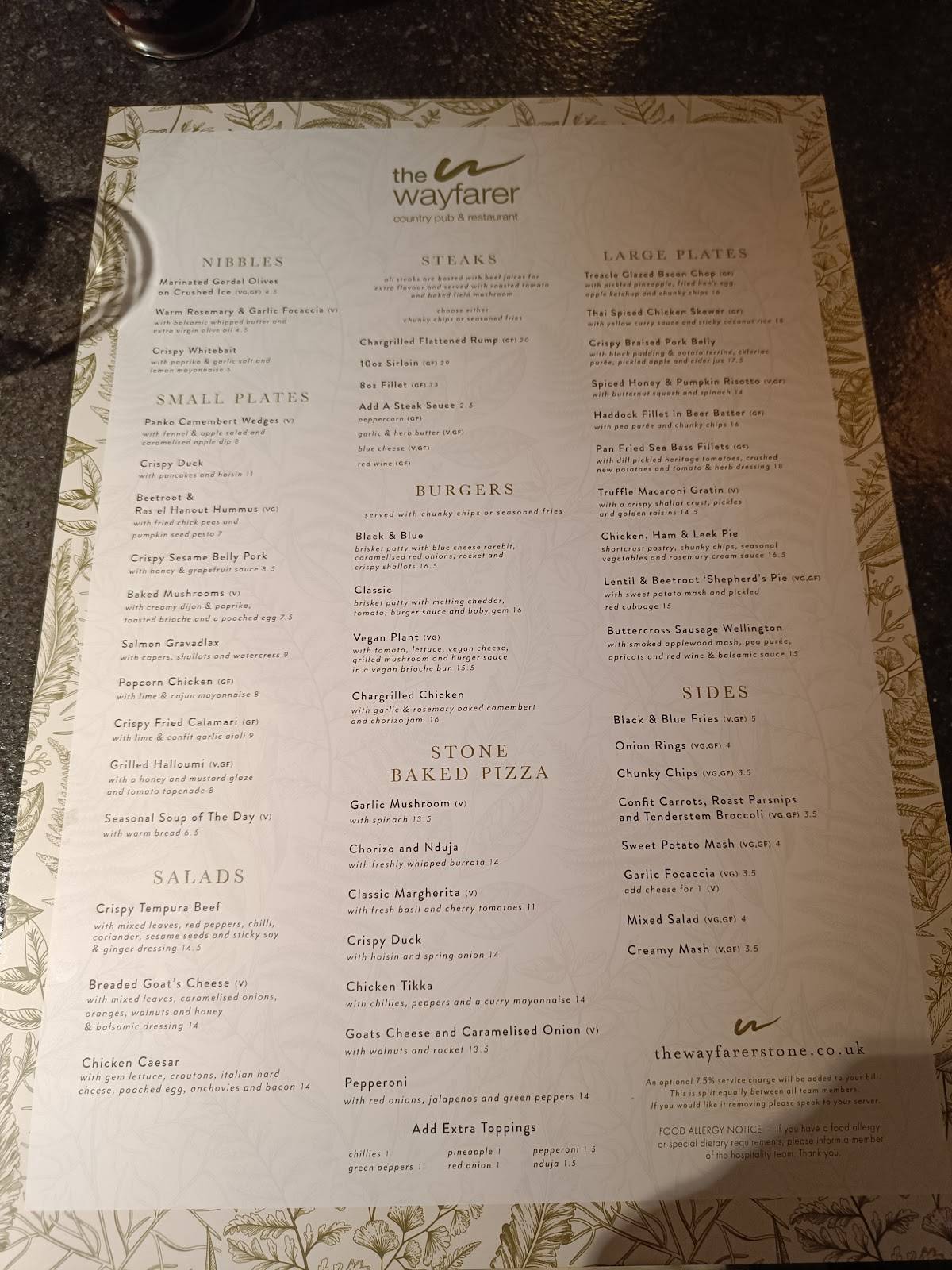 Menu at The Wayfarer pub & bar, Stone